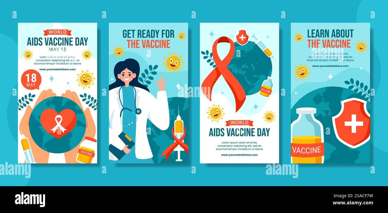 Aids Vaccine Day Social Media Stories Flat Cartoon Hand Drawn Templates ...