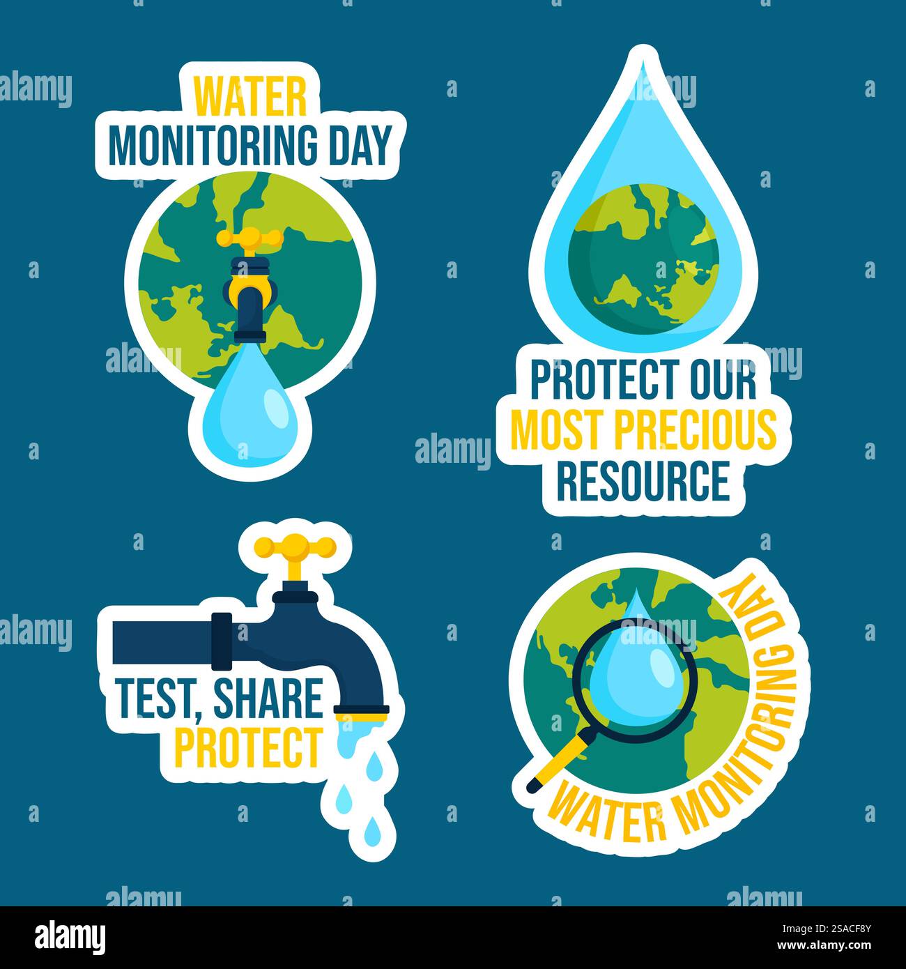 Water Monitoring Day Label Flat Cartoon Hand Drawn Templates Background ...