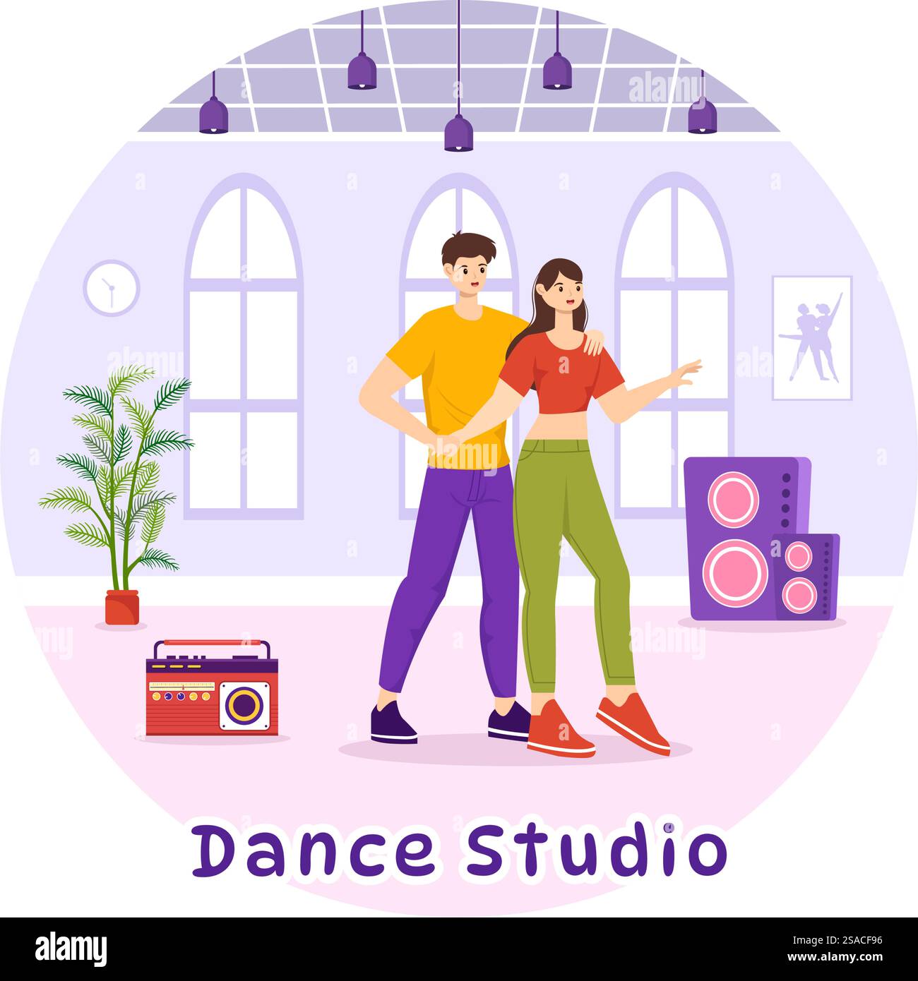 Dance Studio Vector Illustration with Dancing Couples Performing ...