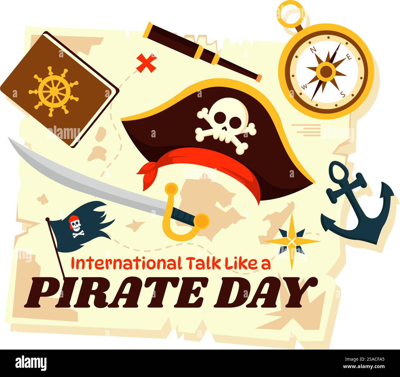 International Talk Like a Pirate Day Vector Illustration with Cute ...