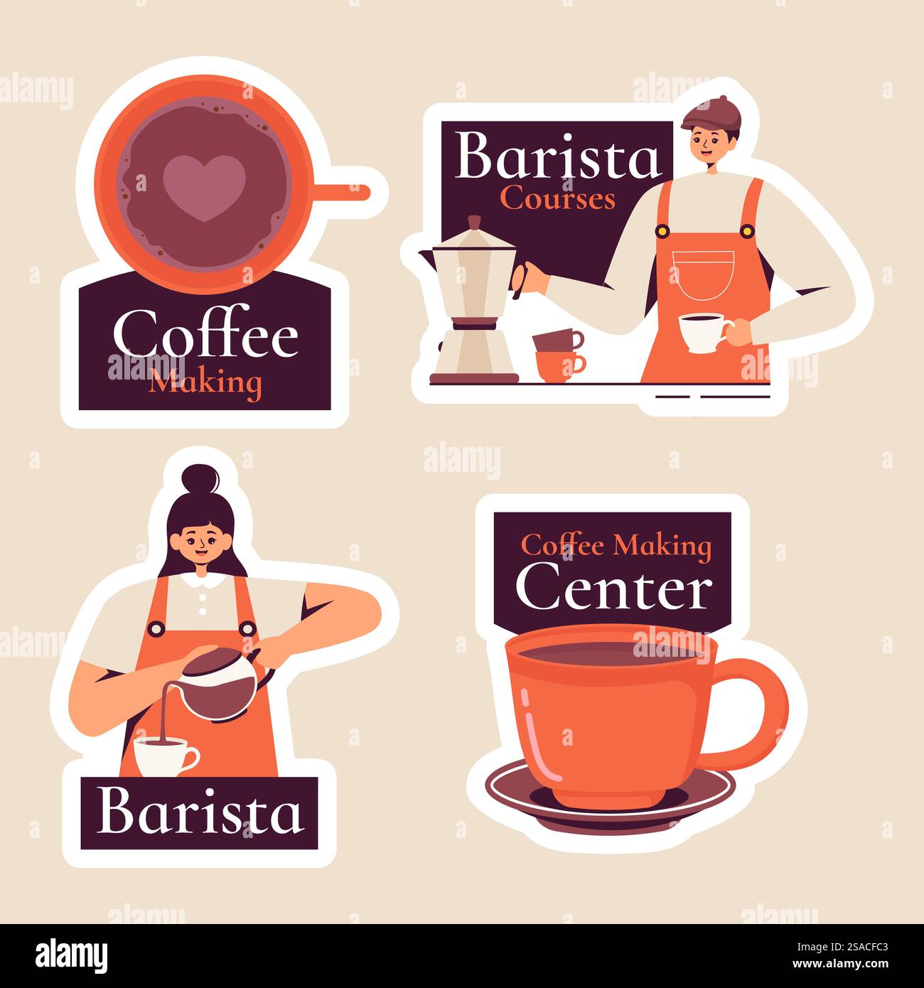 Barista Label Flat Cartoon Hand Drawn Templates Background Illustration ...
