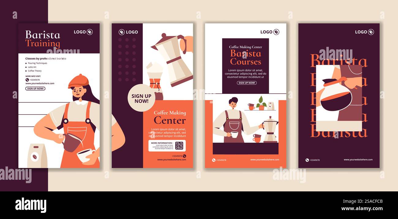Barista Social Media Stories Flat Cartoon Hand Drawn Templates ...