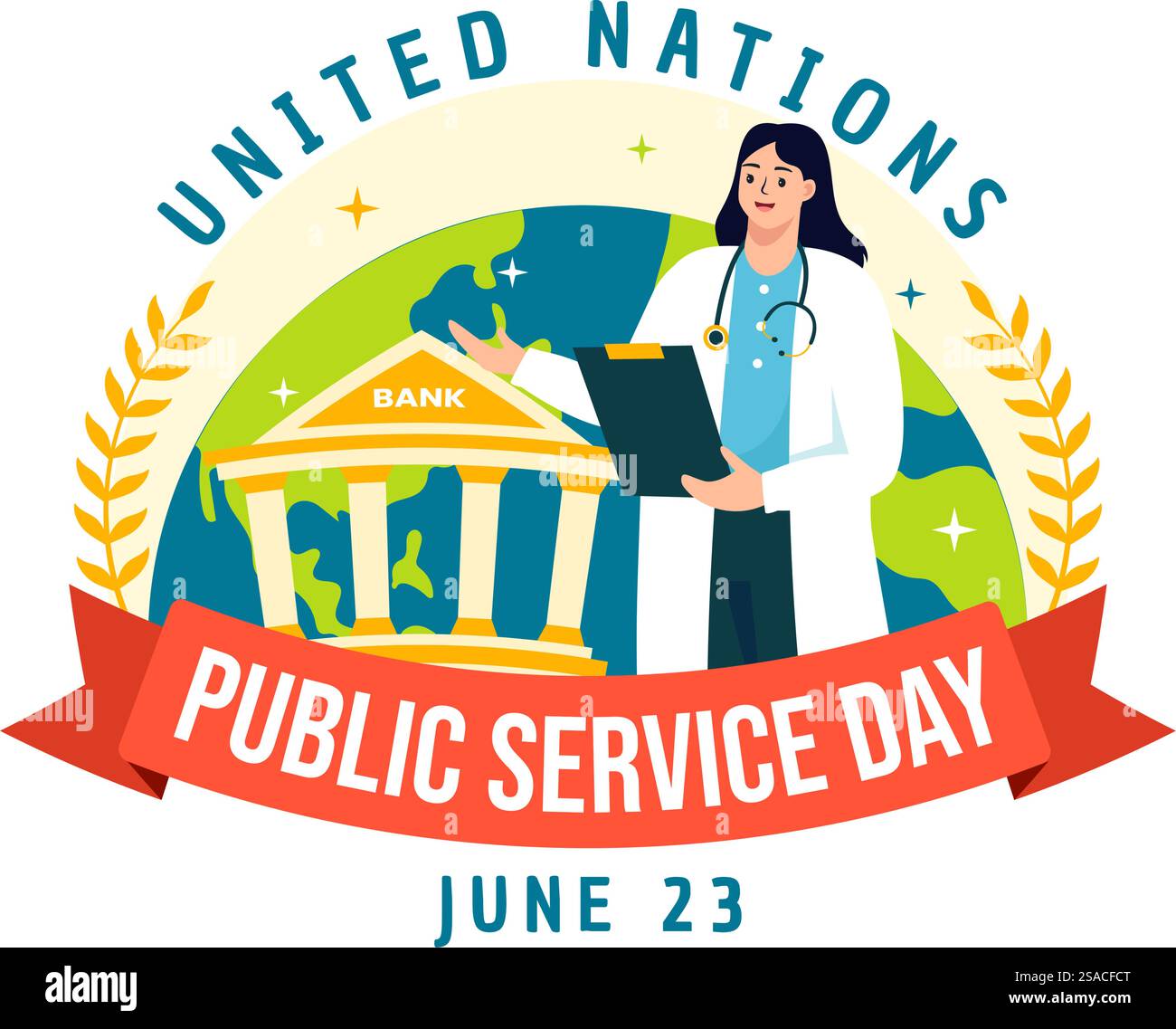 United Nations Public Service Day Vector Illustration with Publics ...