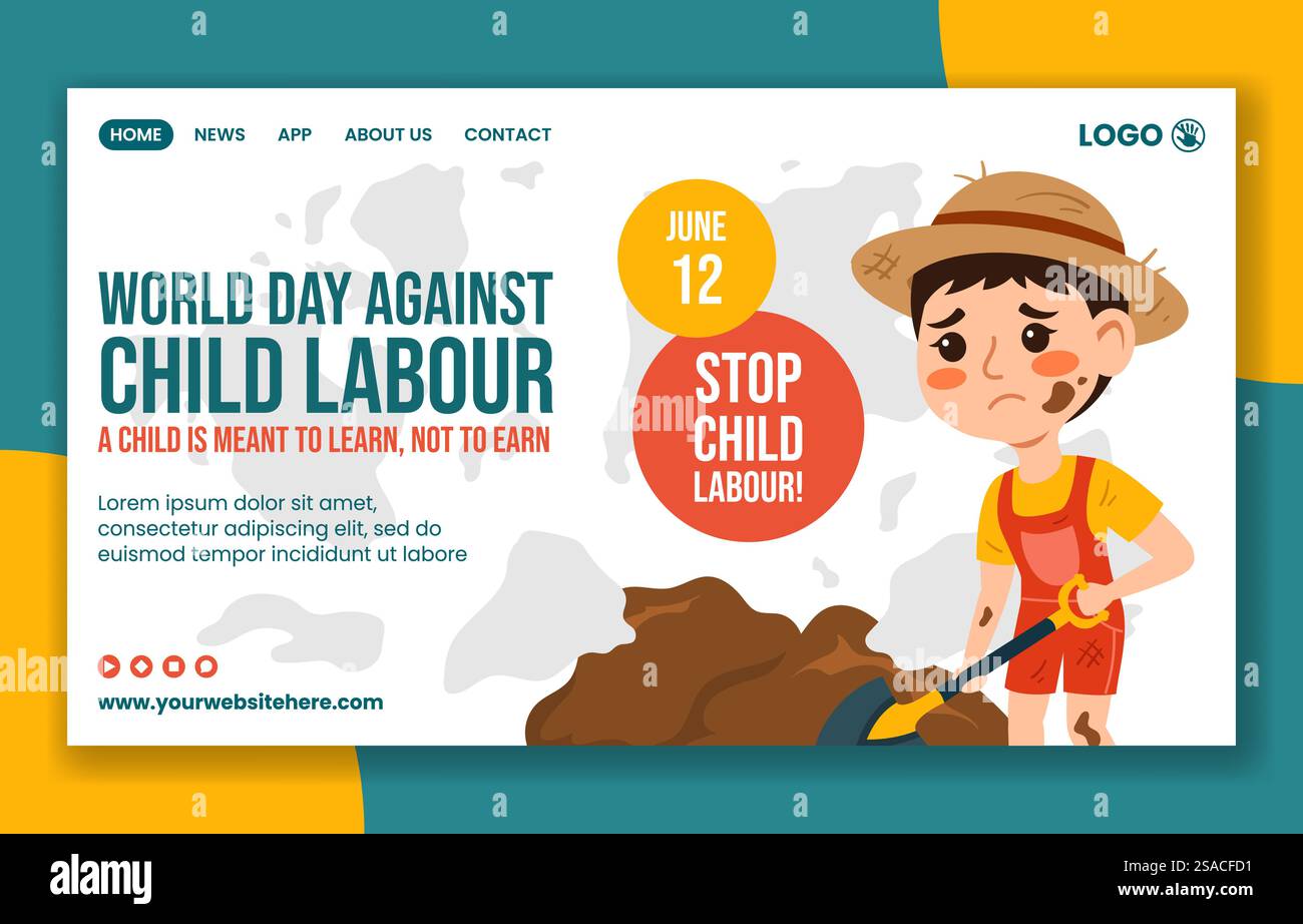 Against Child Labour Social Media Landing Page Cartoon Hand Drawn ...
