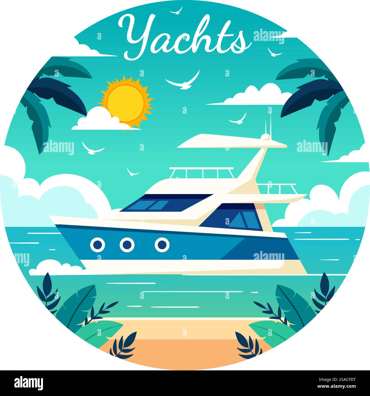 Yachts Vector Illustration with Ferries Cargo Boats and Ship Sailboat of Water Transport at the ...