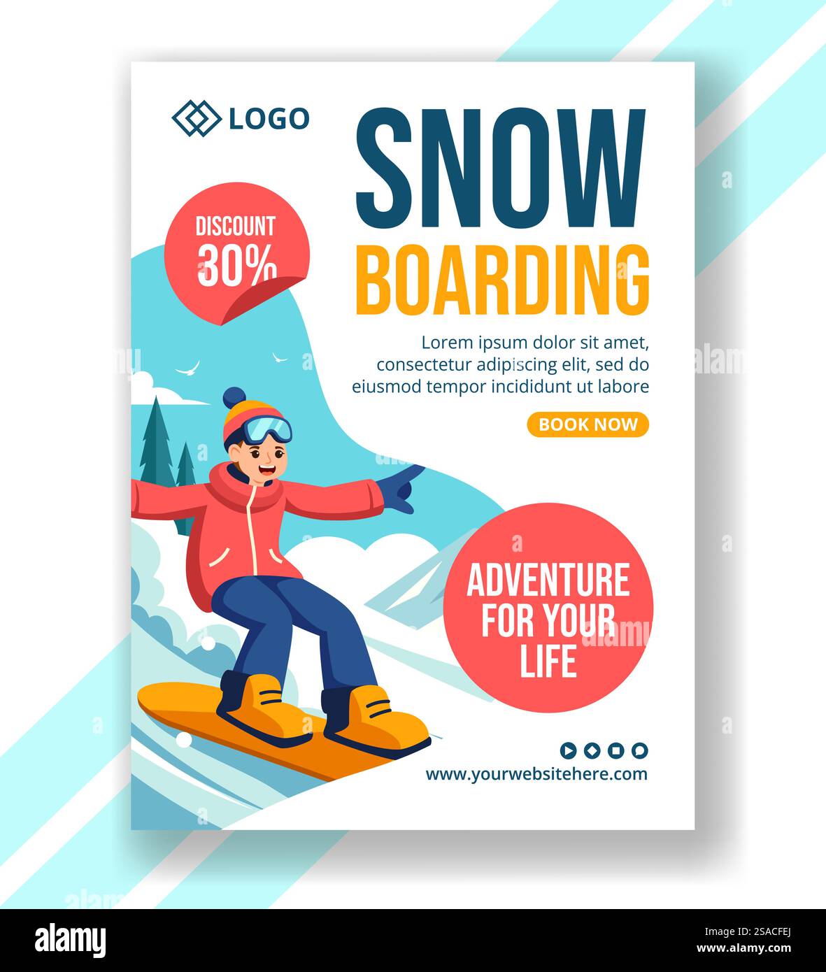 Snowboarding Vertical Poster Flat Cartoon Hand Drawn Templates ...