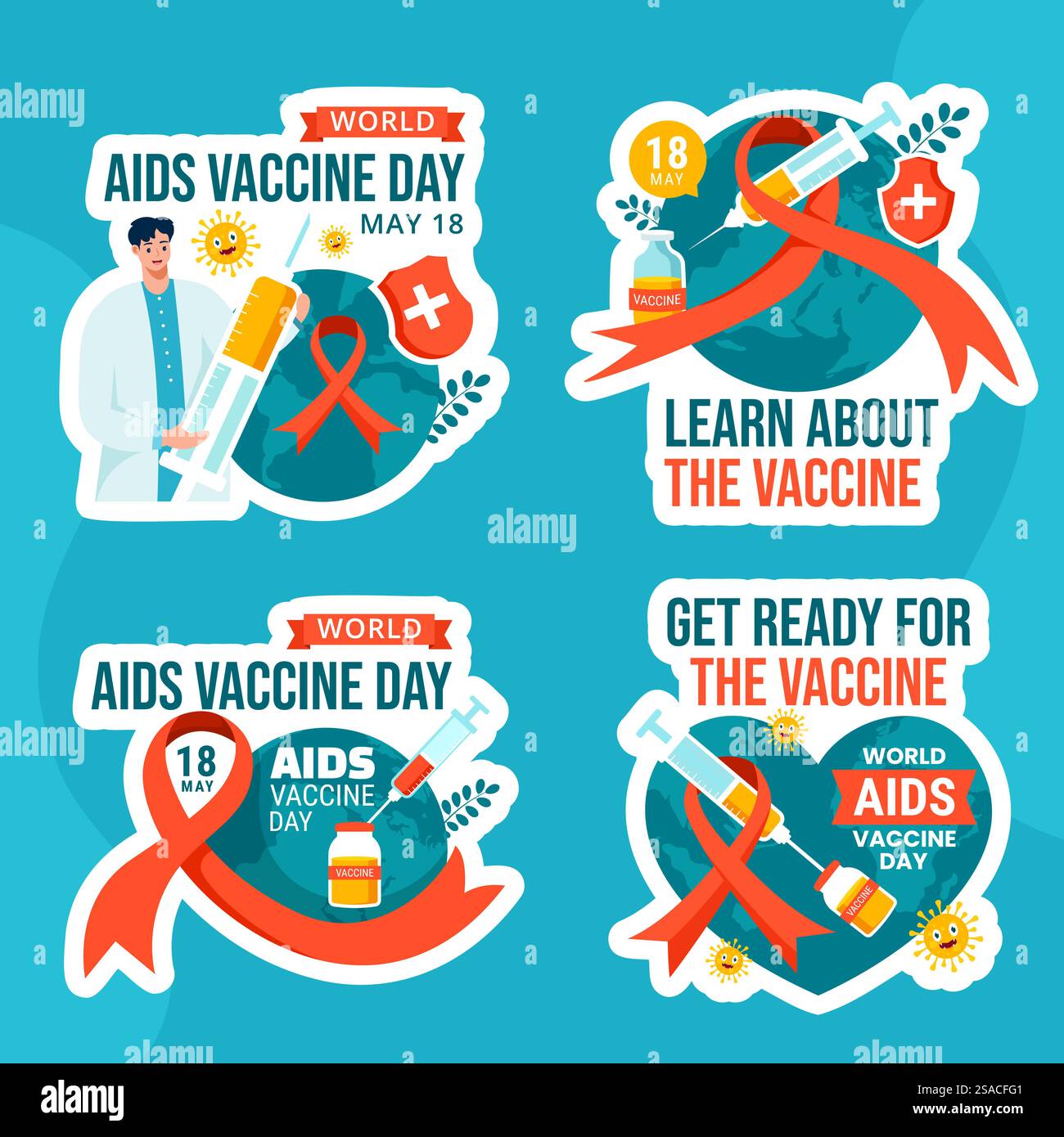 Aids Vaccine Day Label Flat Cartoon Hand Drawn Templates Background ...