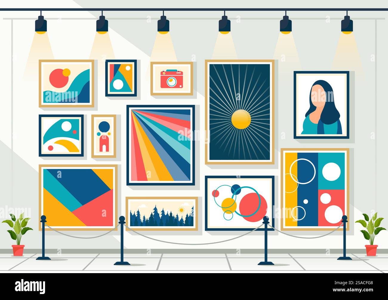 Photo Gallery Vector Illustration for Museum Visitors View Exhibition ...