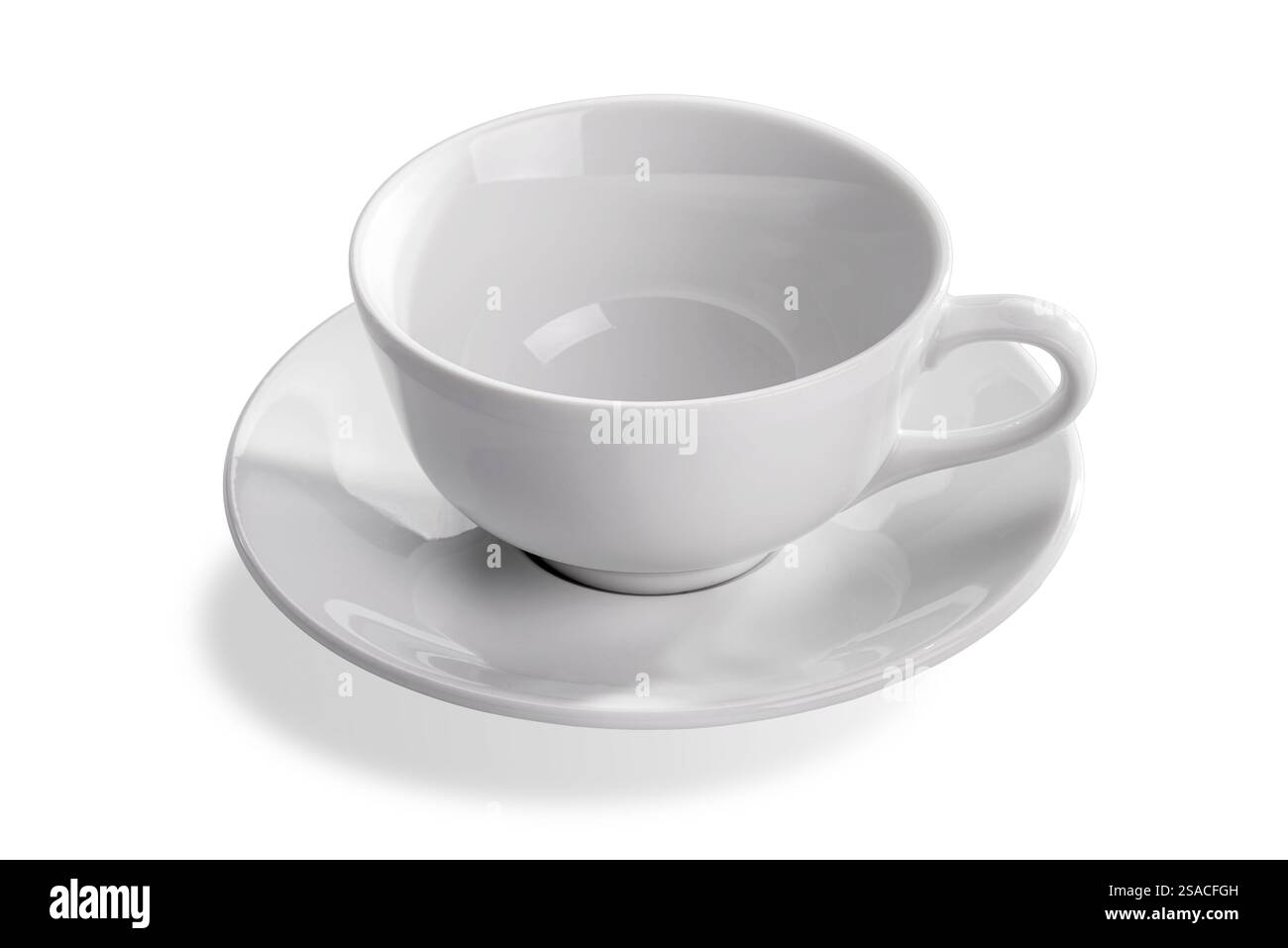 Empty teacup with saucer or empty cappuccino cup isolated on white with ...