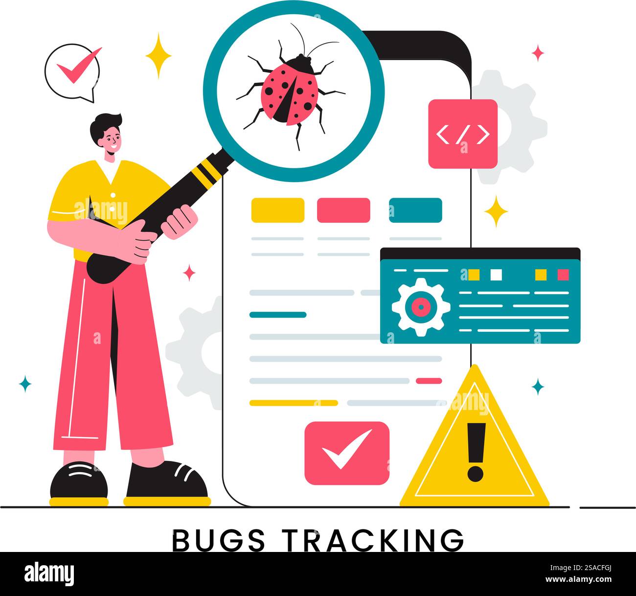 Vector Illustration Of A Bug Tracking Tool With Mobile Phone Protection From Computer Viruses In