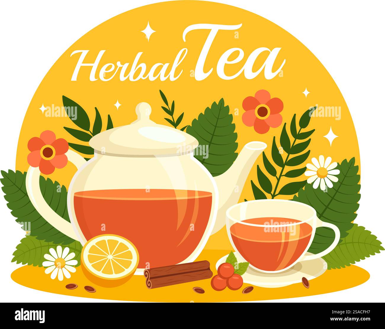 Herbal Tea Vector Illustration with Chamomile Leaves of Health Drink ...