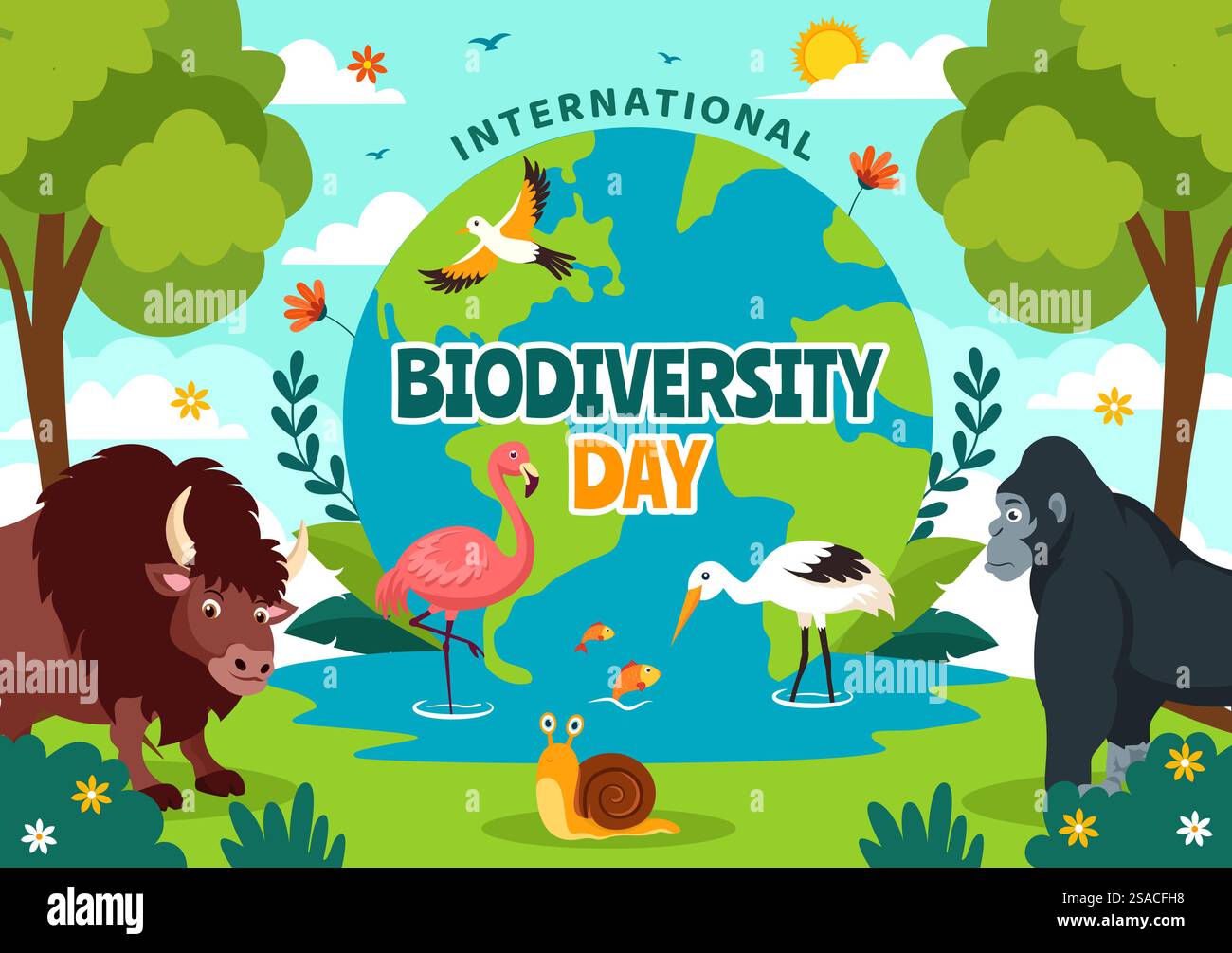 World Biodiversity Day Vector Illustration with Biological Diversity ...