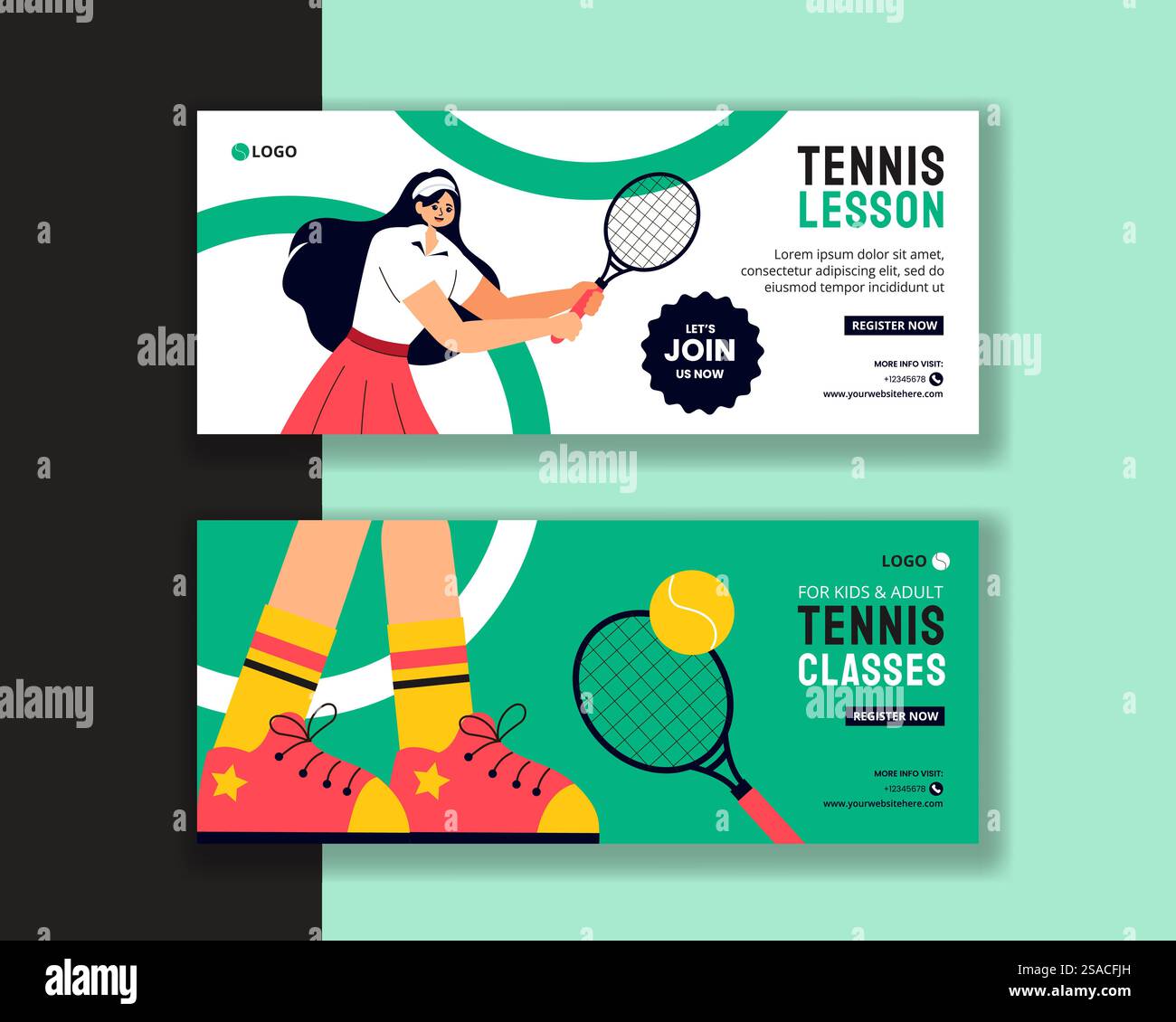 Tennis Player Sport Horizontal Banner Flat Cartoon Hand Drawn Templates ...