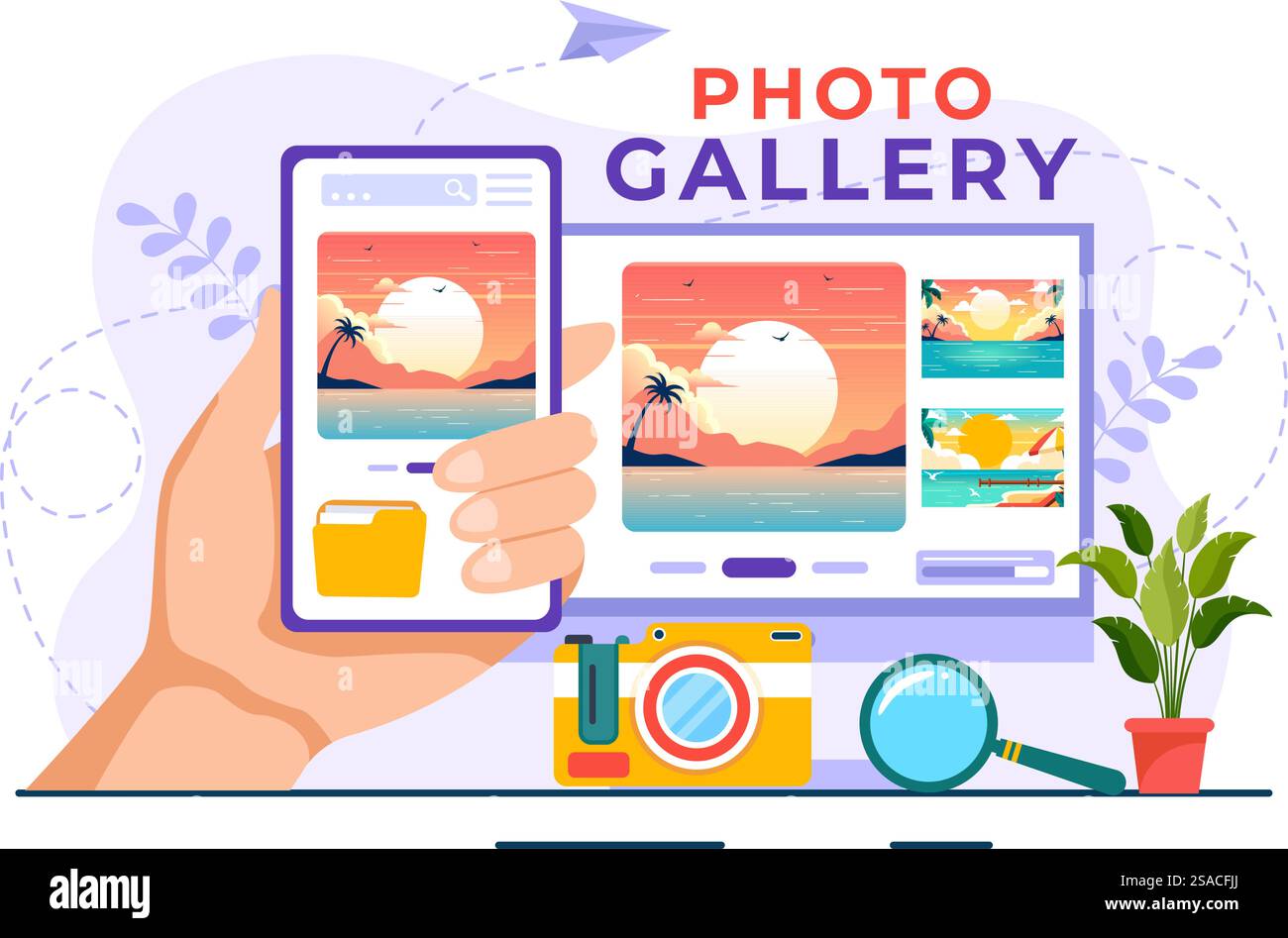 Photo Gallery Vector Illustration for Museum Visitors View Exhibition ...