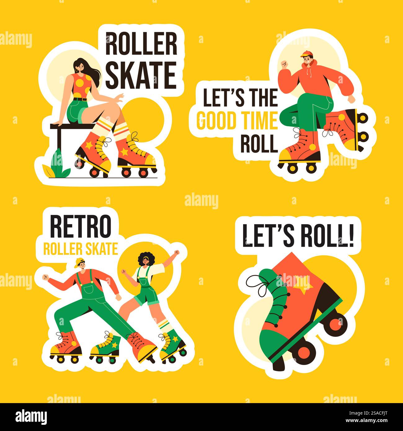 Roller Skates Label Flat Cartoon Hand Drawn Templates Background ...