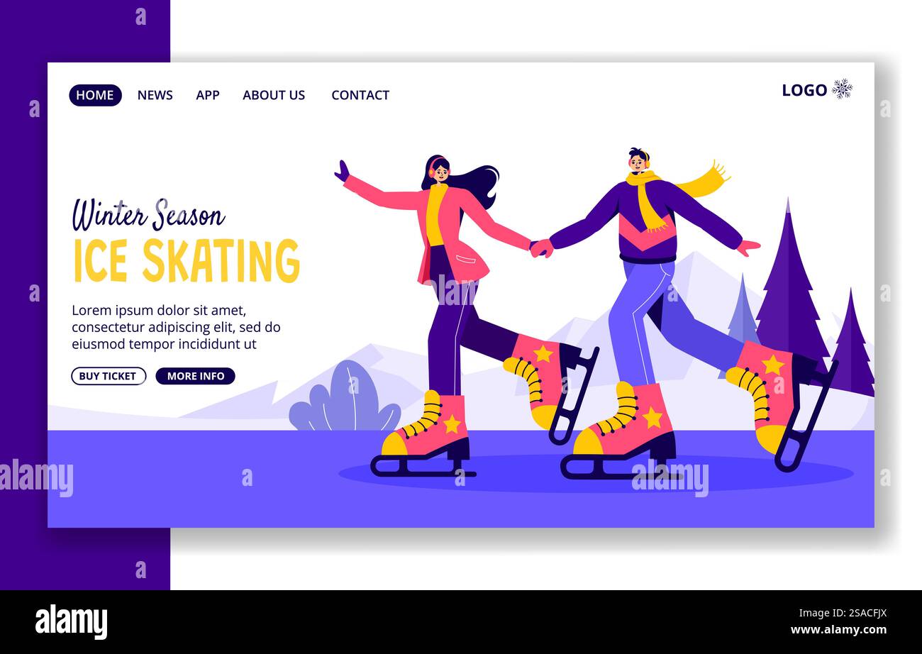 Ice Skating Social Media Landing Page Cartoon Hand Drawn Templates ...