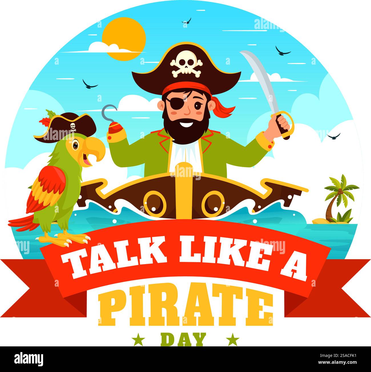 International Talk Like a Pirate Day Vector Illustration with Cute ...