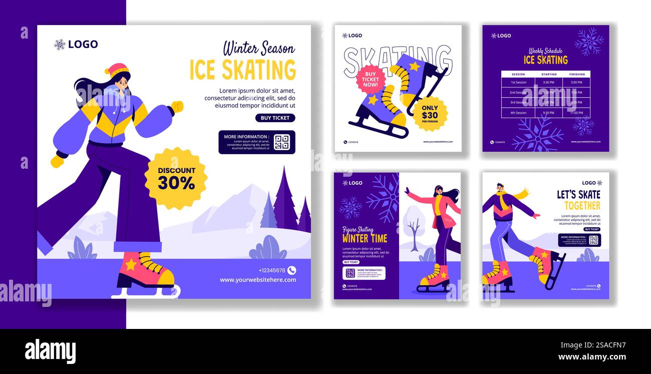 Ice Skating Social Media Post Flat Cartoon Hand Drawn Templates ...
