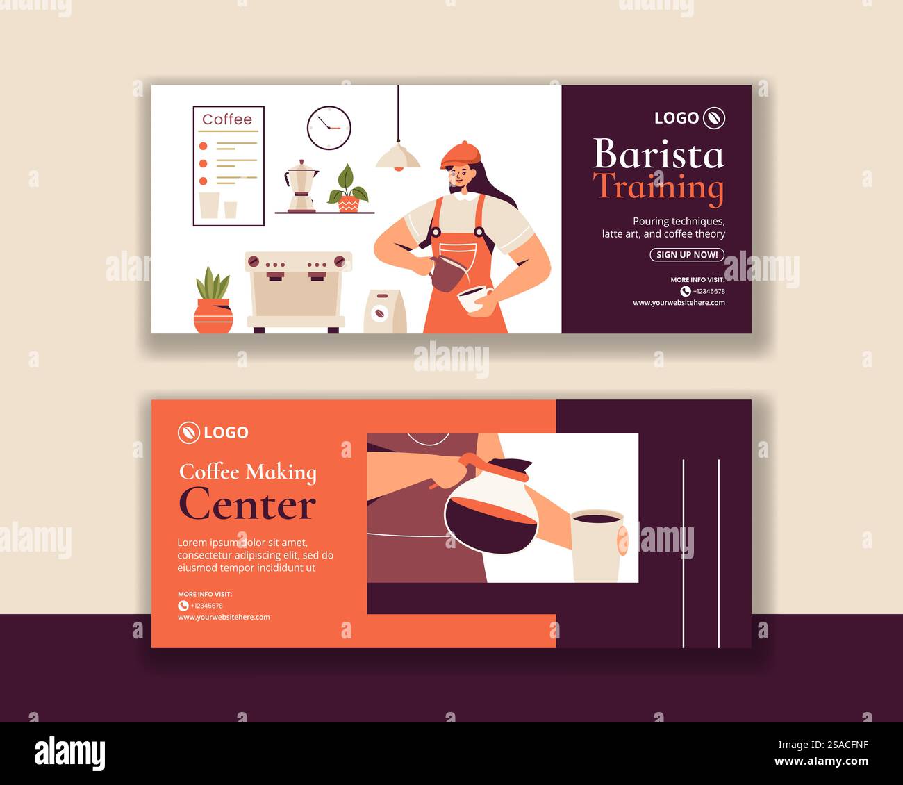 Barista Horizontal Banner Flat Cartoon Hand Drawn Templates Background ...