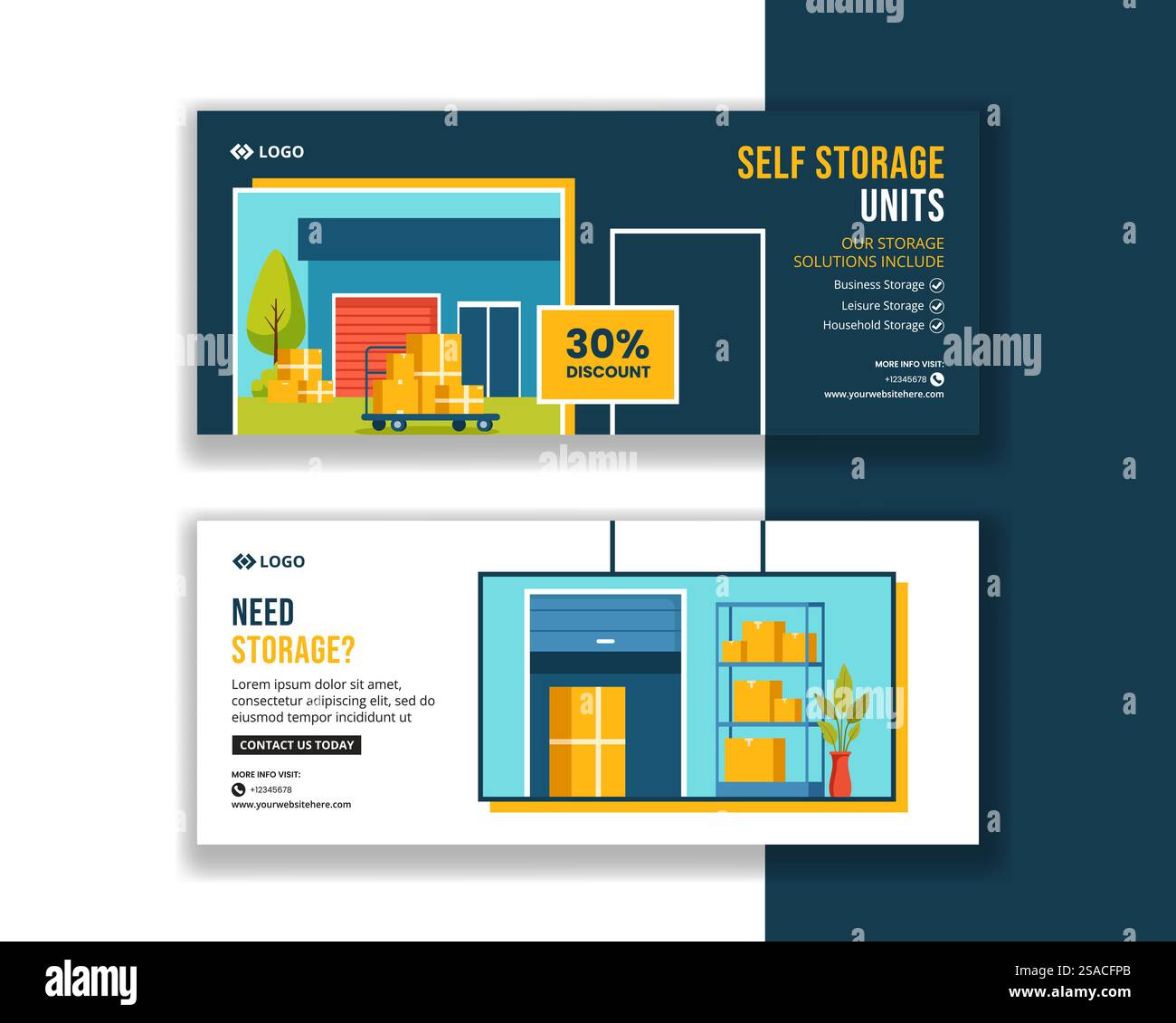 Self Storage Horizontal Banner Flat Cartoon Hand Drawn Templates ...