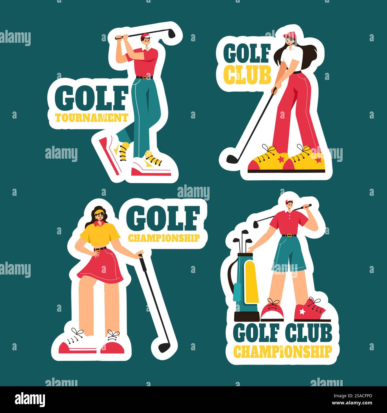 Golf Sport Label Flat Cartoon Hand Drawn Templates Background ...