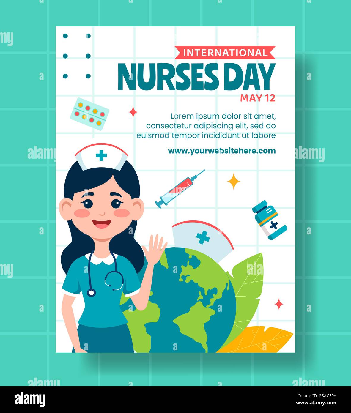 Nurses Day Vertical Poster Flat Cartoon Hand Drawn Templates Background ...