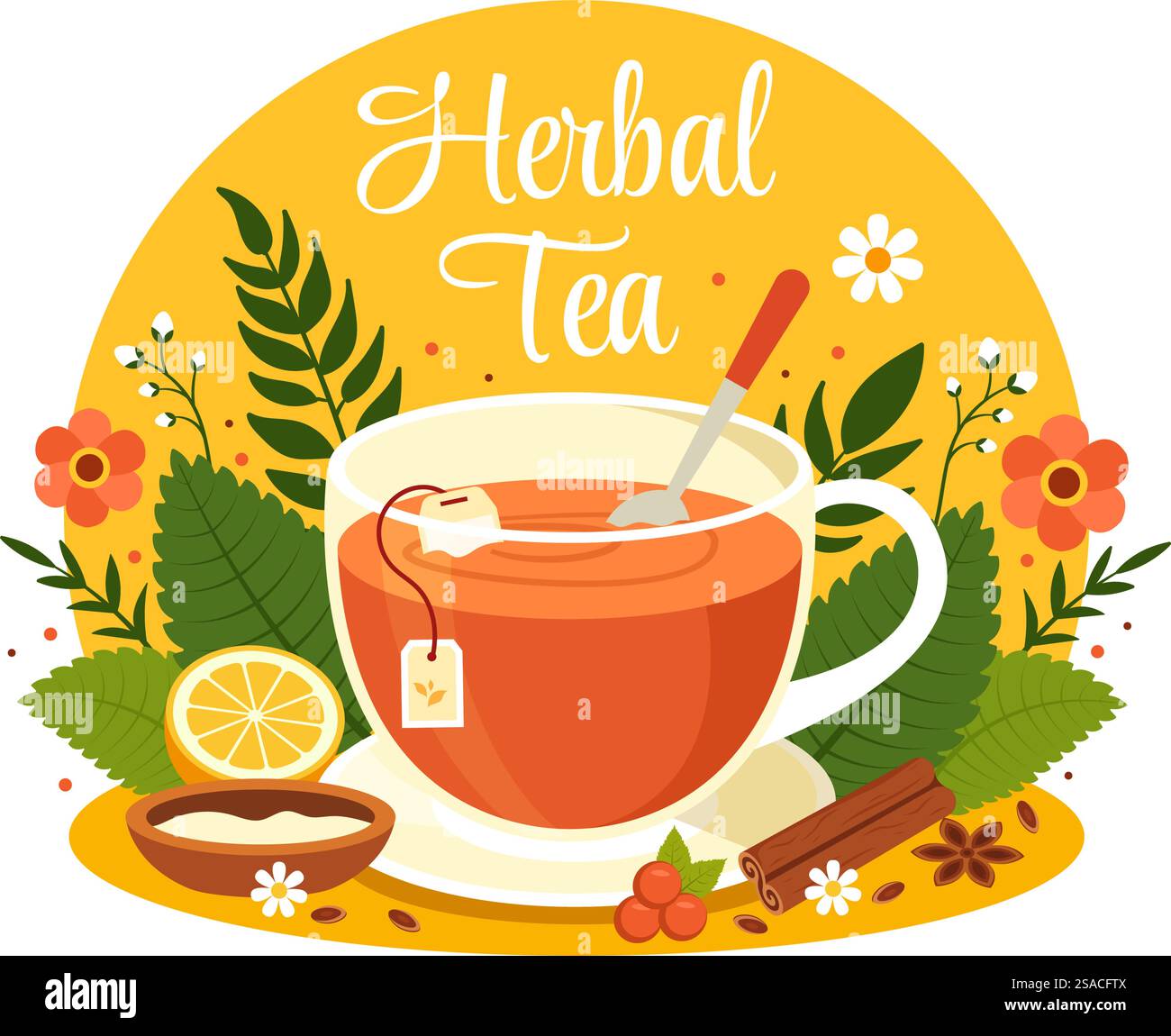 Herbal Tea Vector Illustration with Chamomile Leaves of Health Drink ...