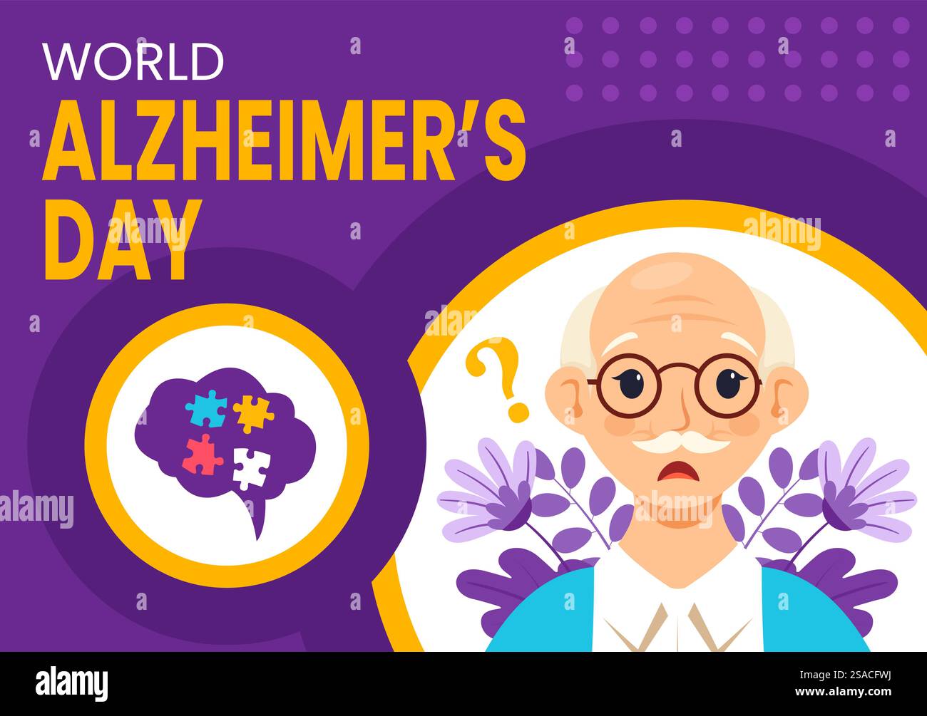 Alzheimer’s Day Social Media Background Flat Cartoon Hand Drawn ...