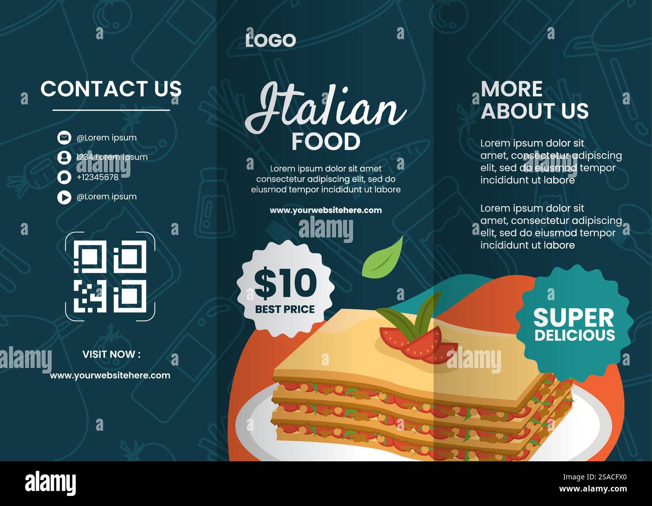 Italian Food Brochure Flat Cartoon Hand Drawn Templates Background ...