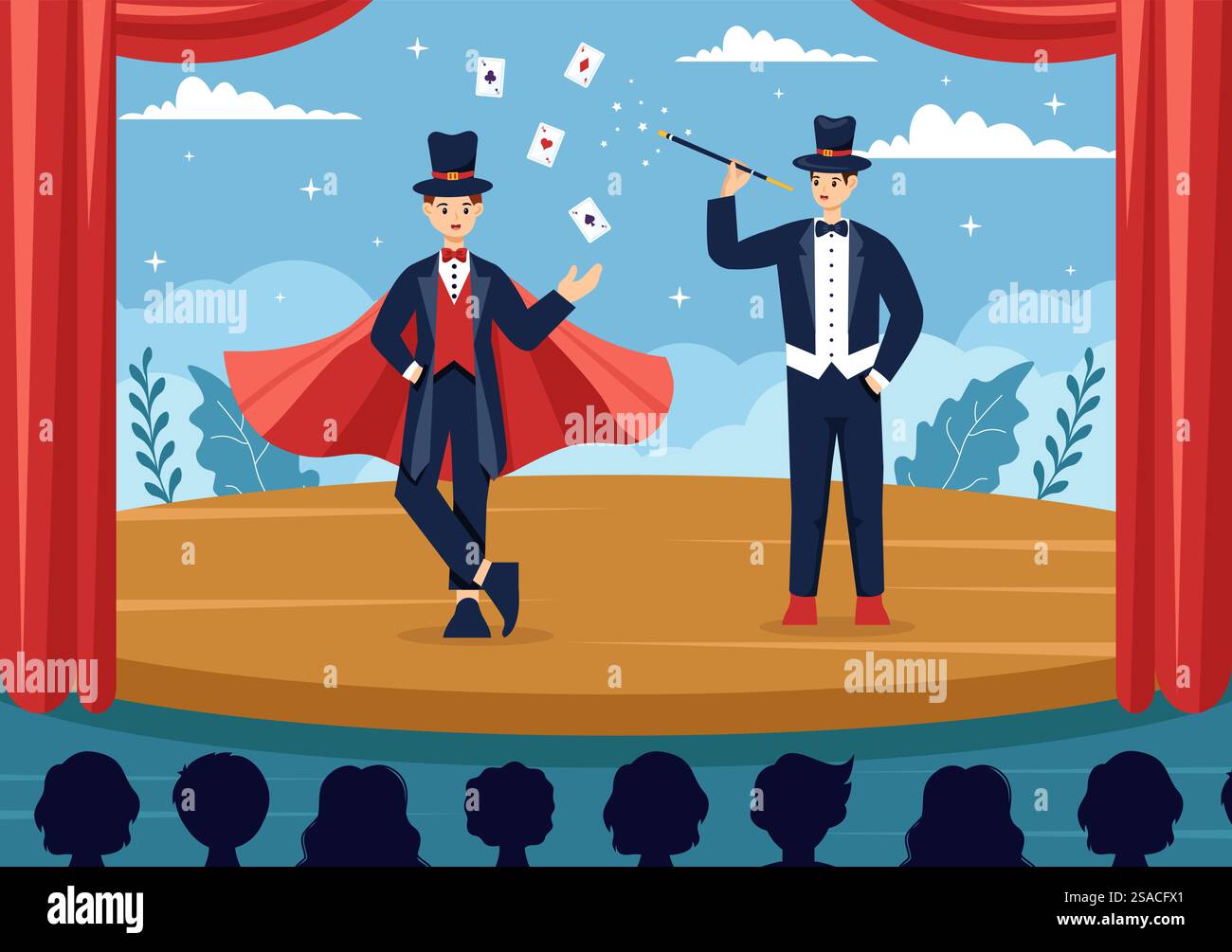 Magician Vector Illustration with Illusionist Conjuring Tricks and ...