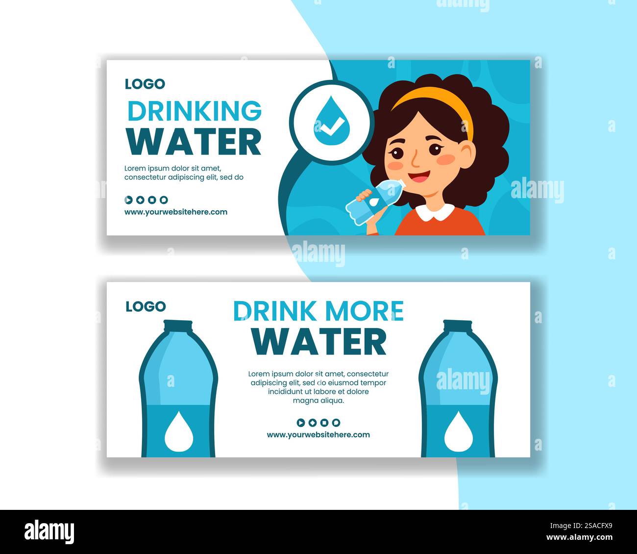 Drinking Water Horizontal Banner Flat Cartoon Hand Drawn Templates ...