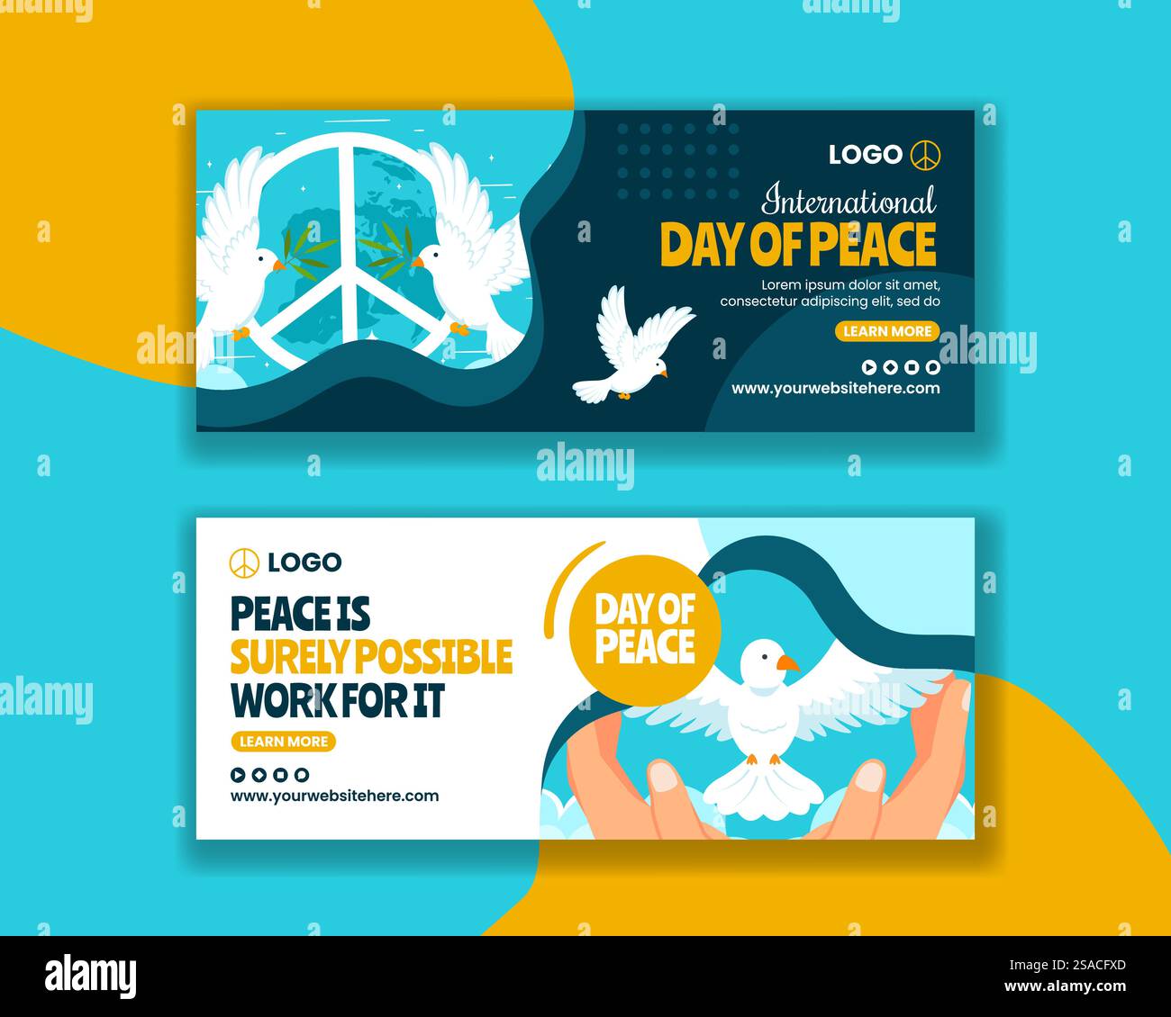 International Peace Day Horizontal Banner Flat Cartoon Hand Drawn ...