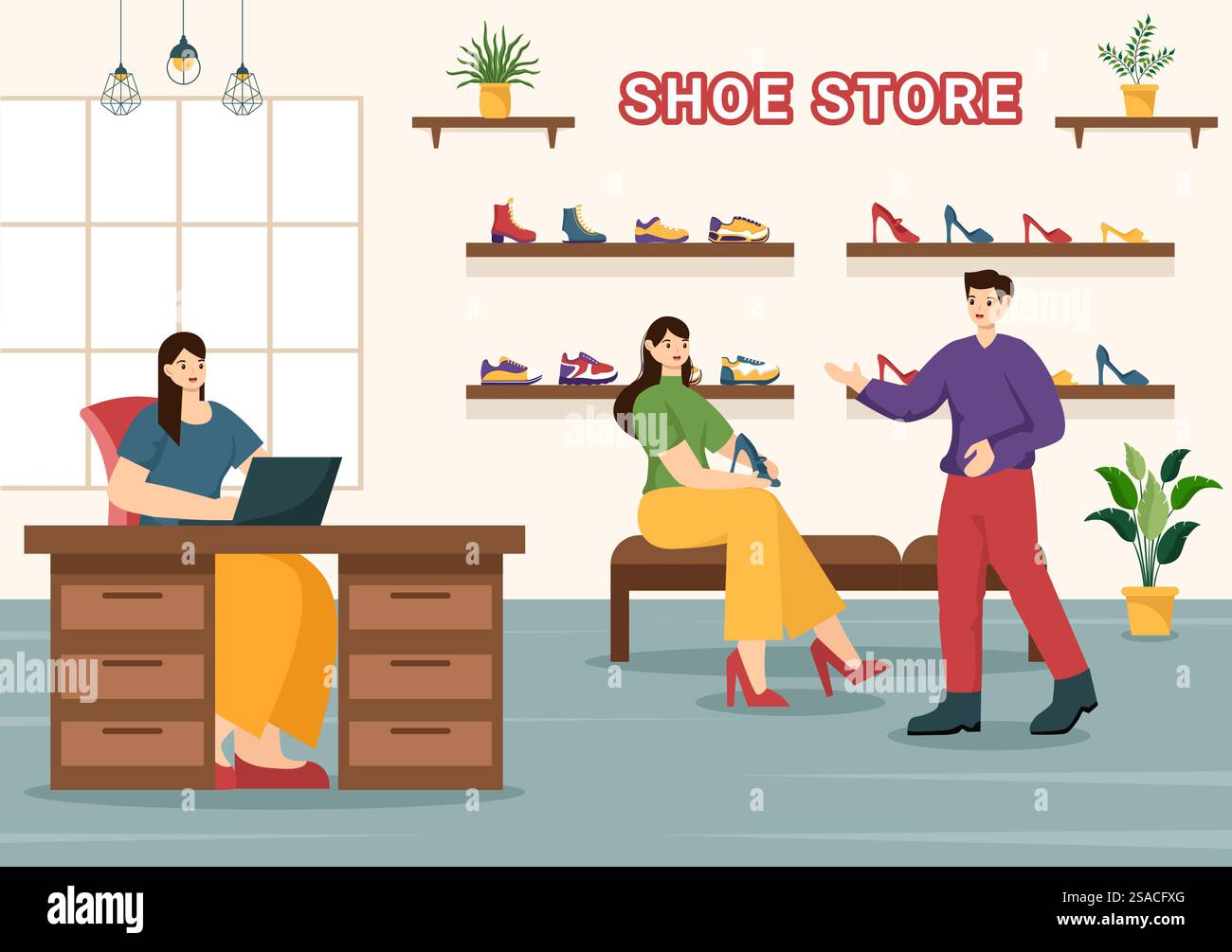 Shoe Store Vector Illustration with New Collection Men or Women Various ...
