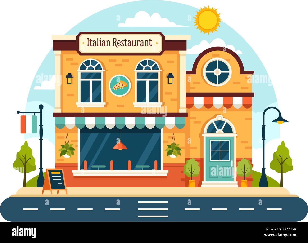 Italian Food Restaurant or Cafeteria Vector Illustration with ...