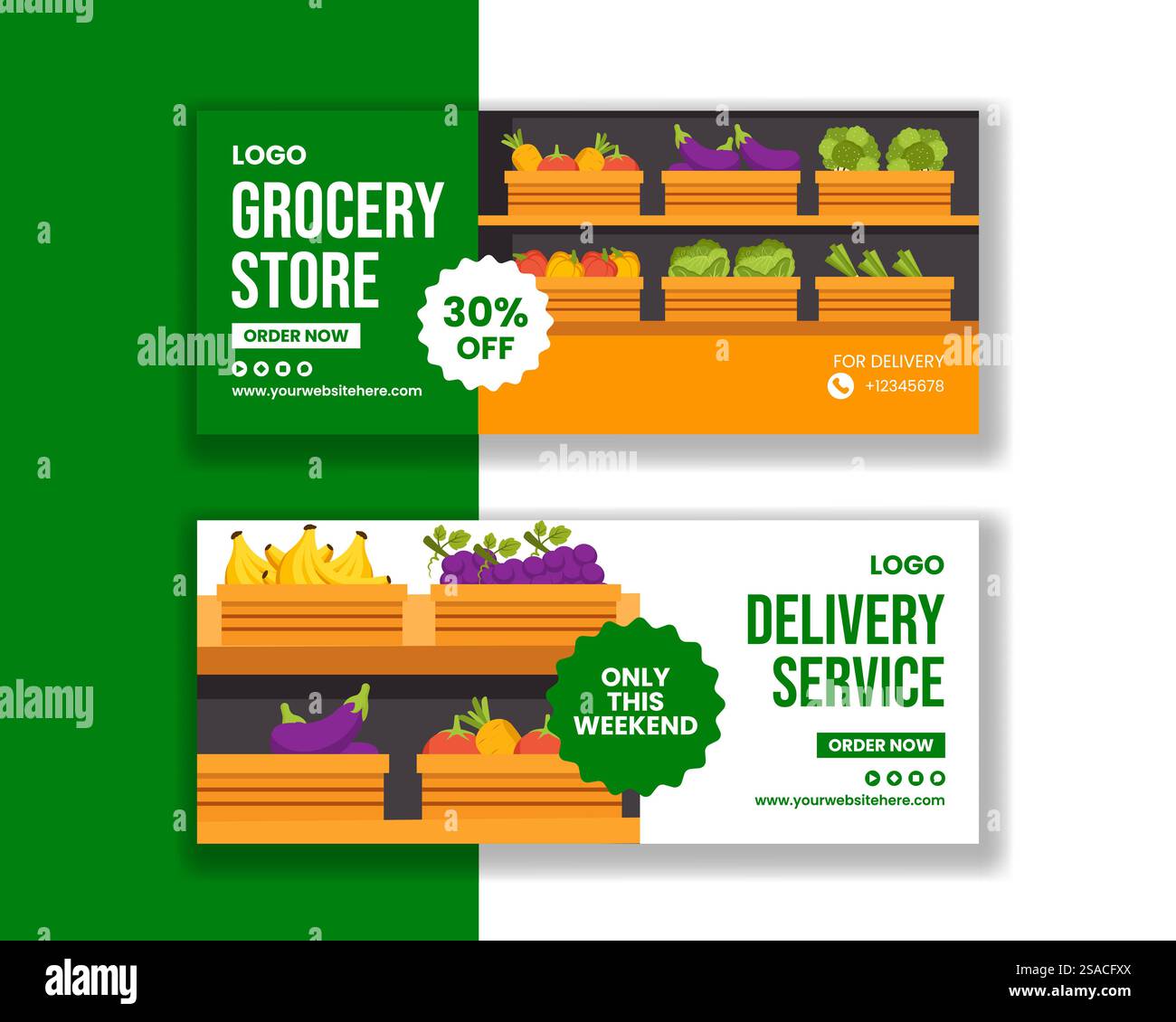 Grocery Store Horizontal Banner Flat Cartoon Hand Drawn Templates ...