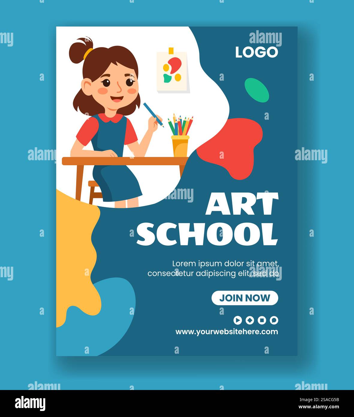Art School Vertical Poster Flat Cartoon Hand Drawn Templates Background ...