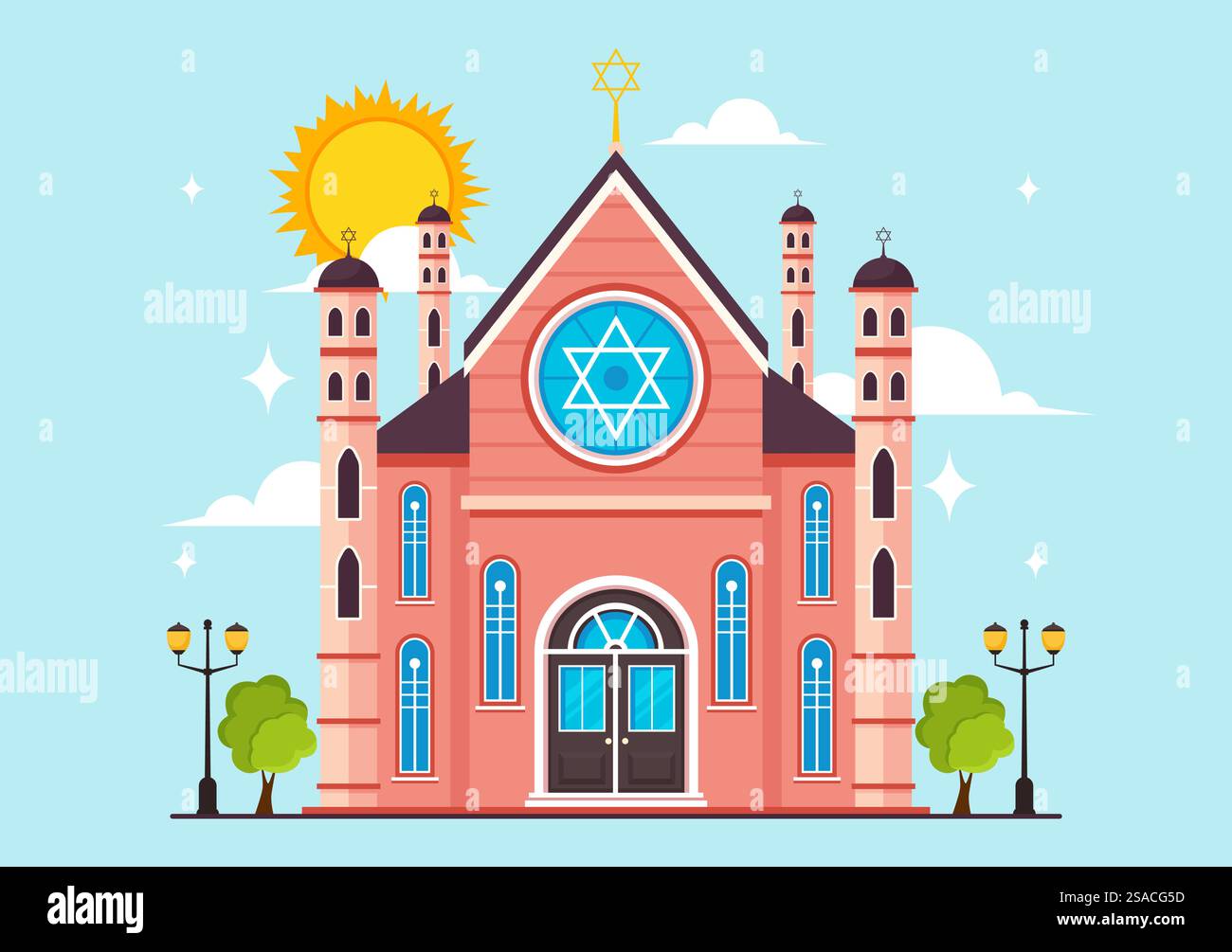 Synagogue Building or Jewish Temple Vector Illustration with Religious ...