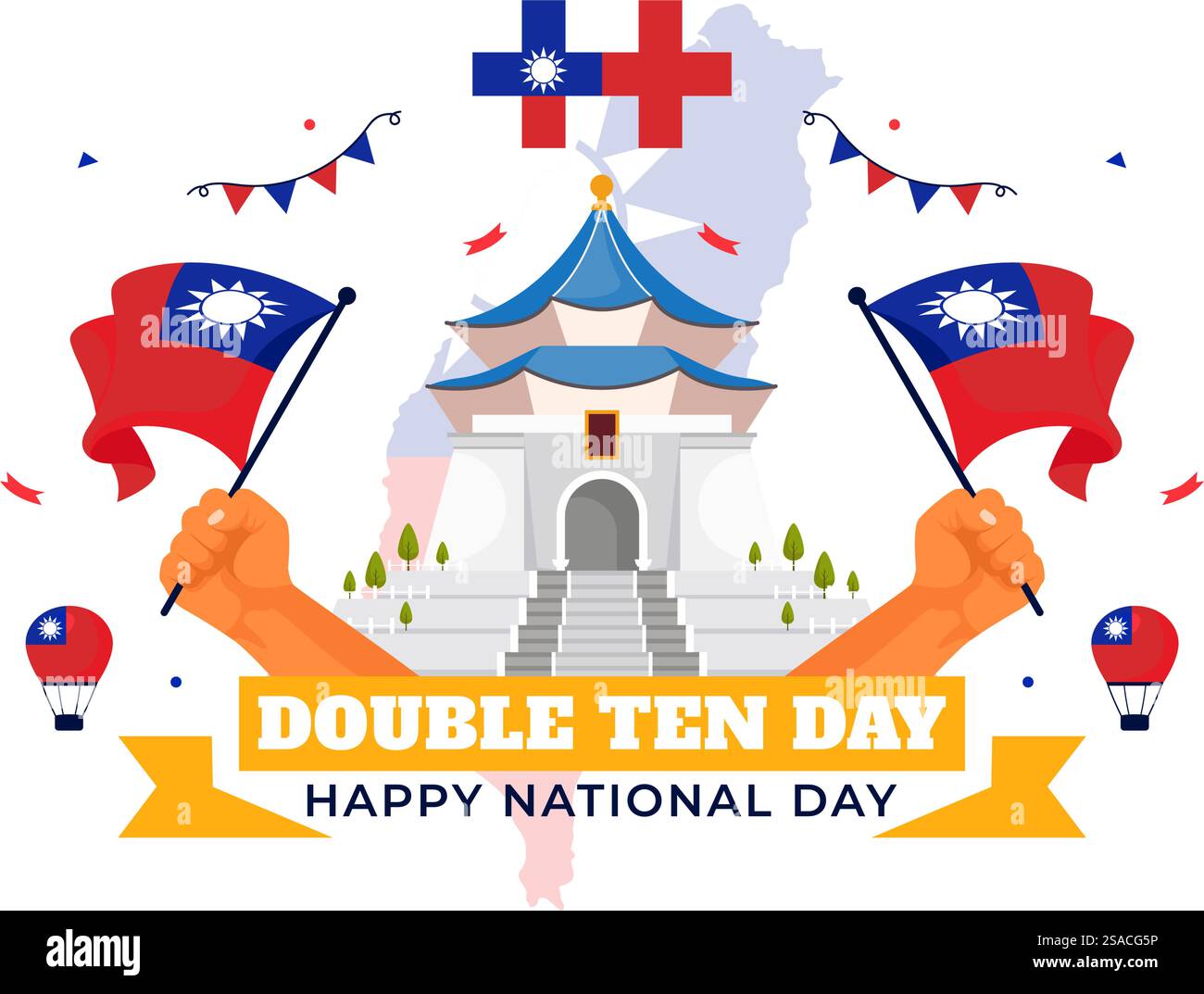 Happy Double Ten National Day Vector Illustration on October 10 with ...