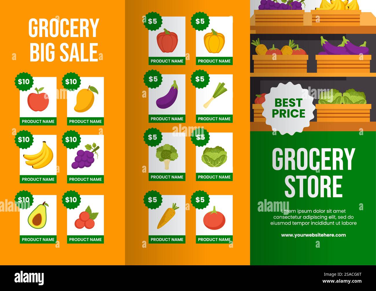 Grocery Store Brochure Flat Cartoon Hand Drawn Templates Background ...