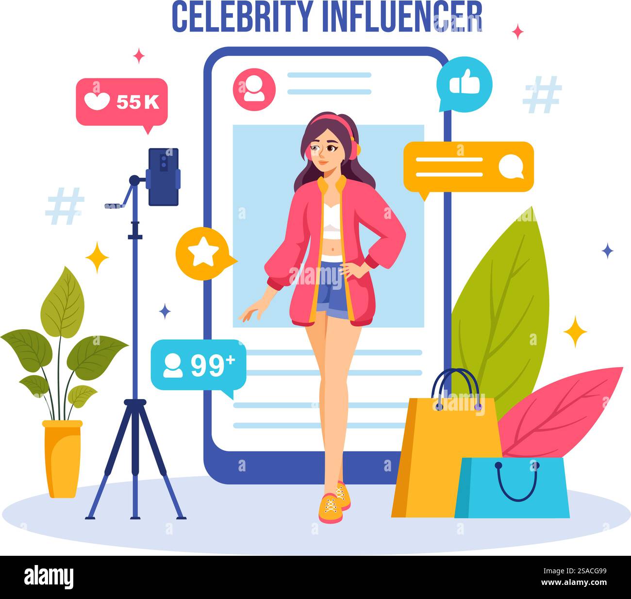 Celebrity Influencers Vector Illustration with Posts on Internet for ...