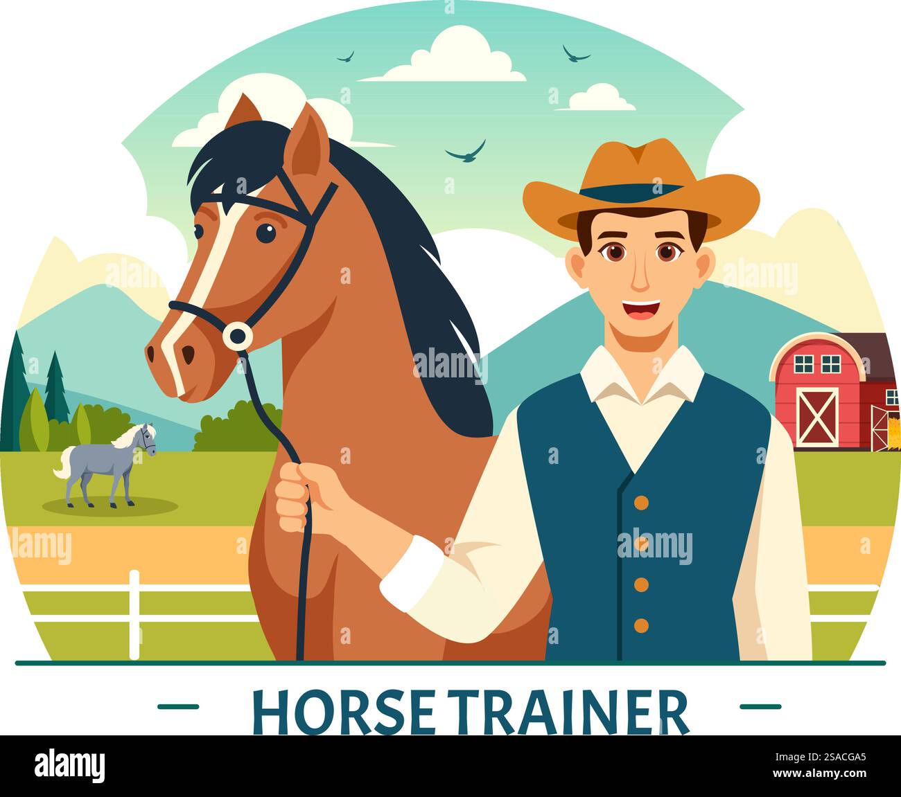 Equestrian Sport Horse Trainer Vector Illustration with Training ...