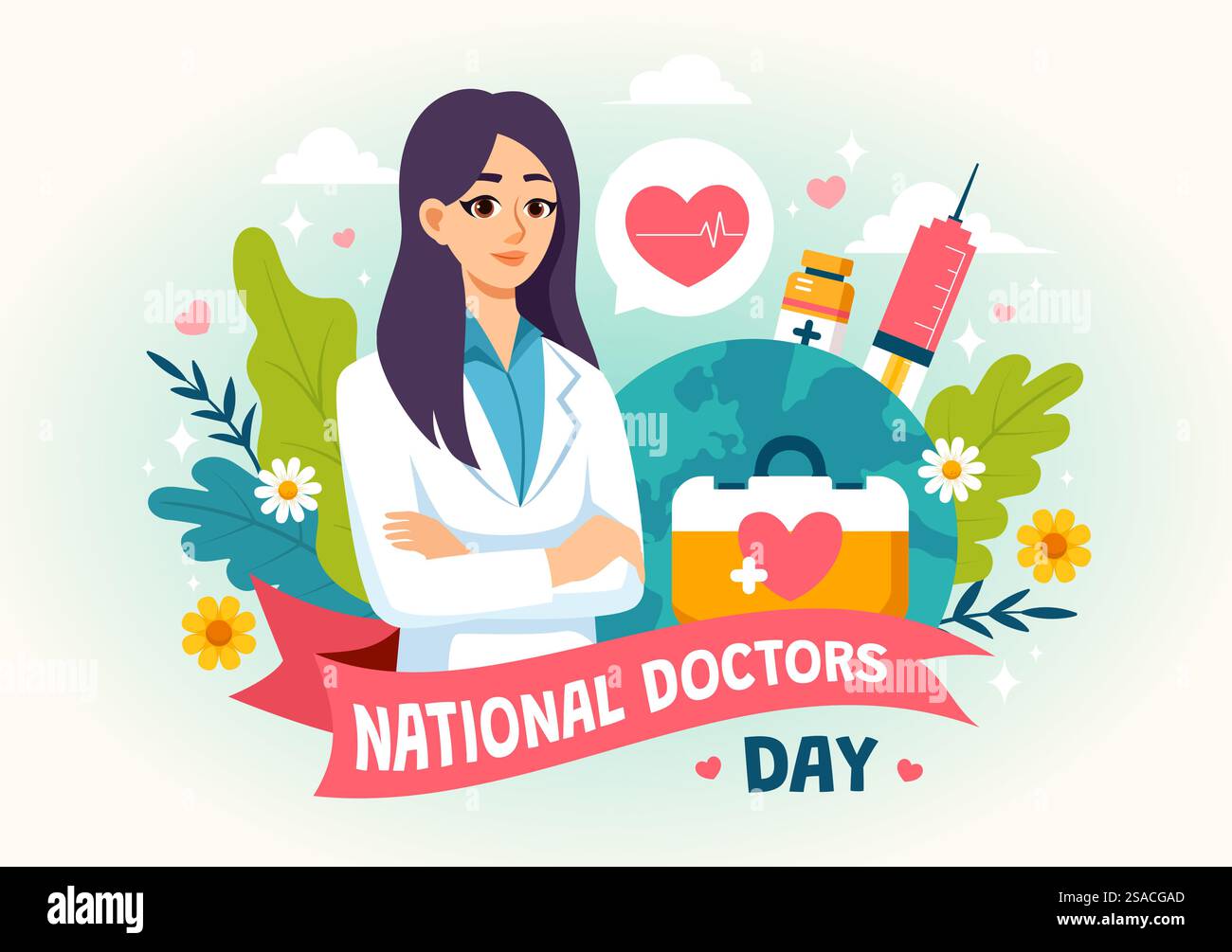 National Doctors Day Vector Illustration with Doctor, Stethoscope and ...