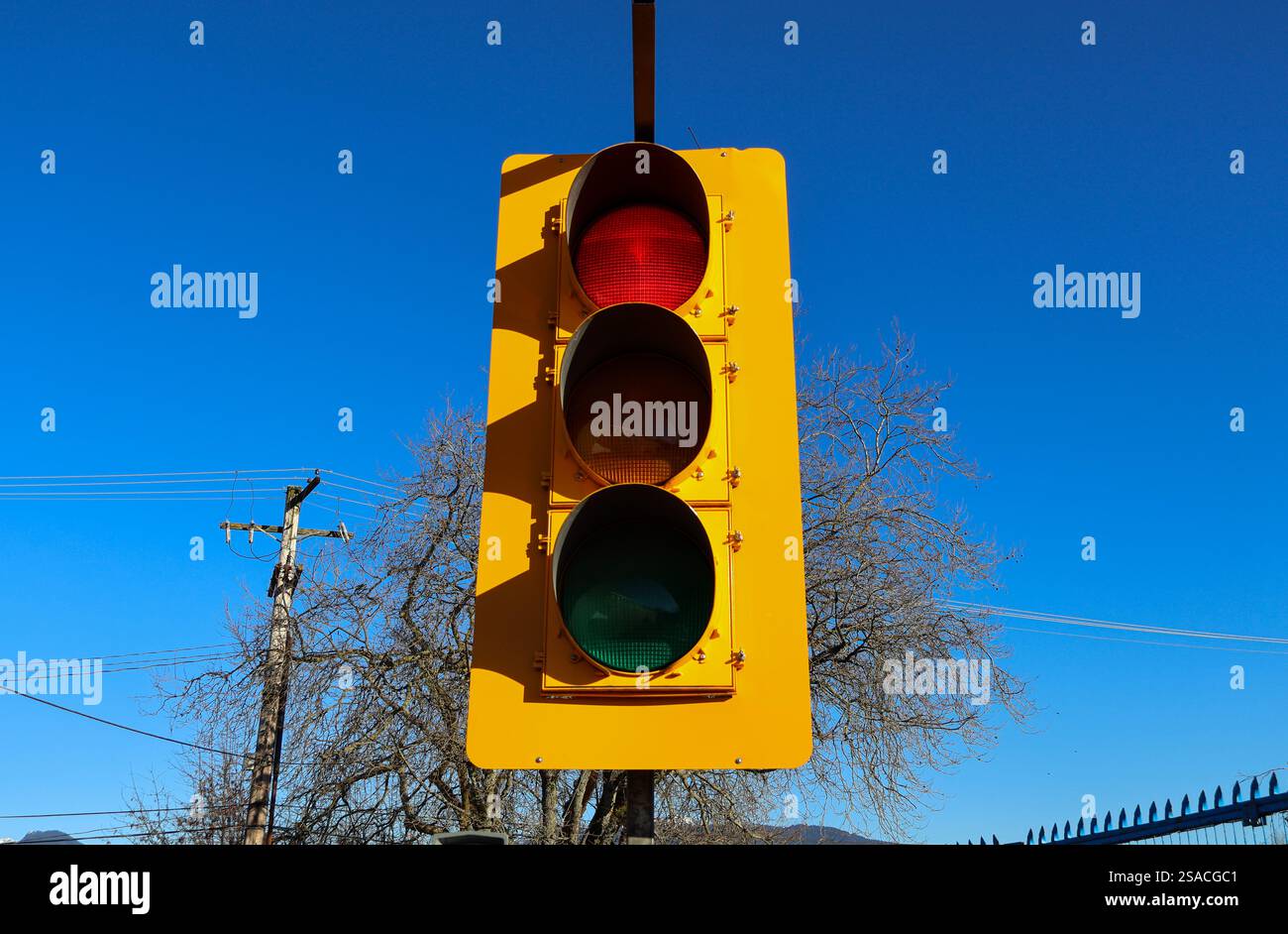 Red traffic light at a construction site in Vancouver, BC Stock Photo ...