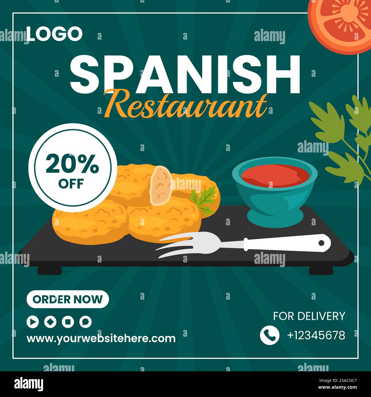 Spanish Restaurant Social Media Illustration Flat Cartoon Hand Drawn ...