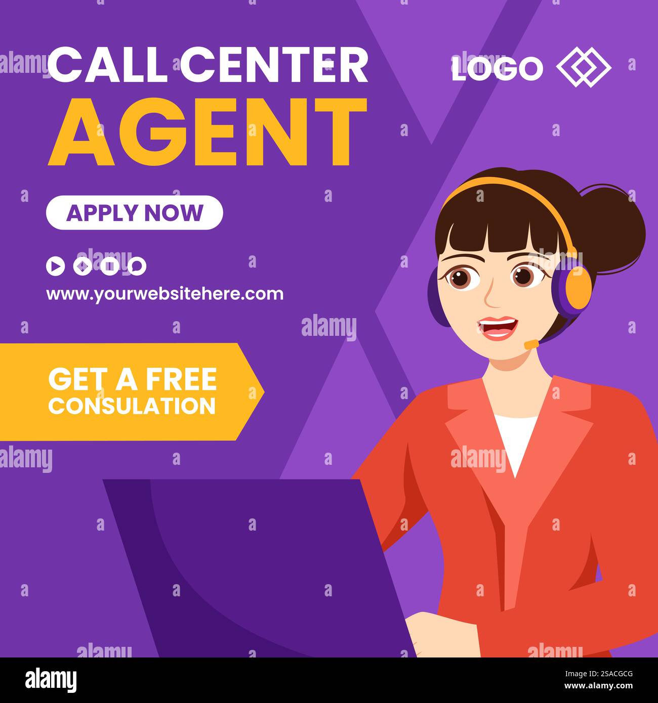 Call Center Agent Social Media Illustration Flat Cartoon Hand Drawn ...
