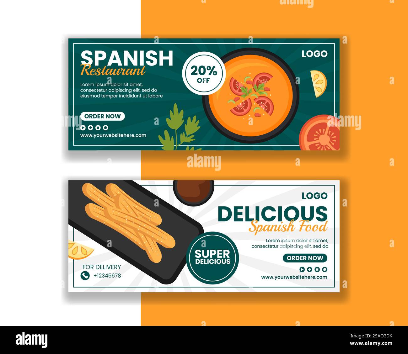 Spanish Restaurant Horizontal Banner Flat Cartoon Hand Drawn Templates ...