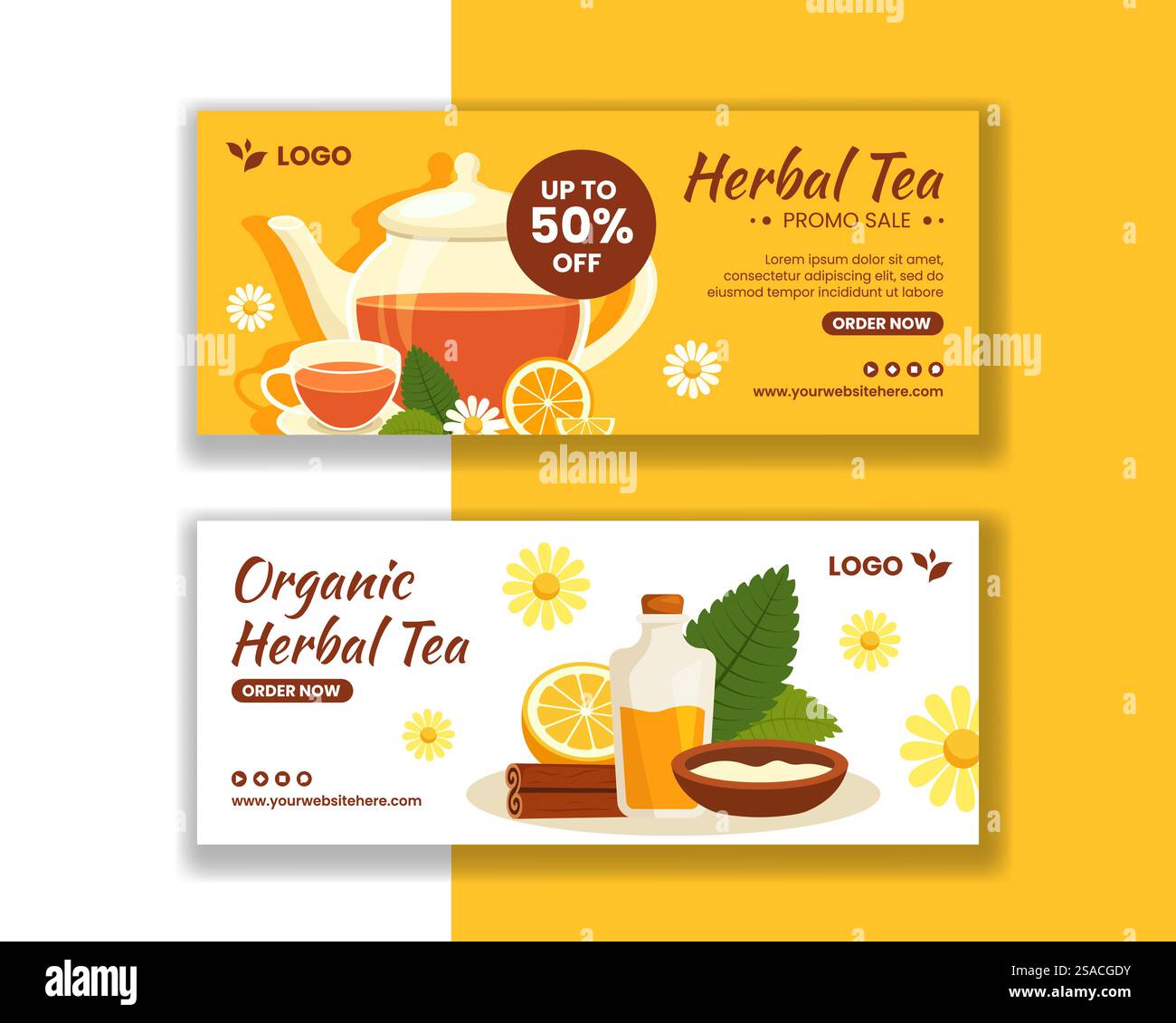Herbal Tea Horizontal Banner Flat Cartoon Hand Drawn Templates ...