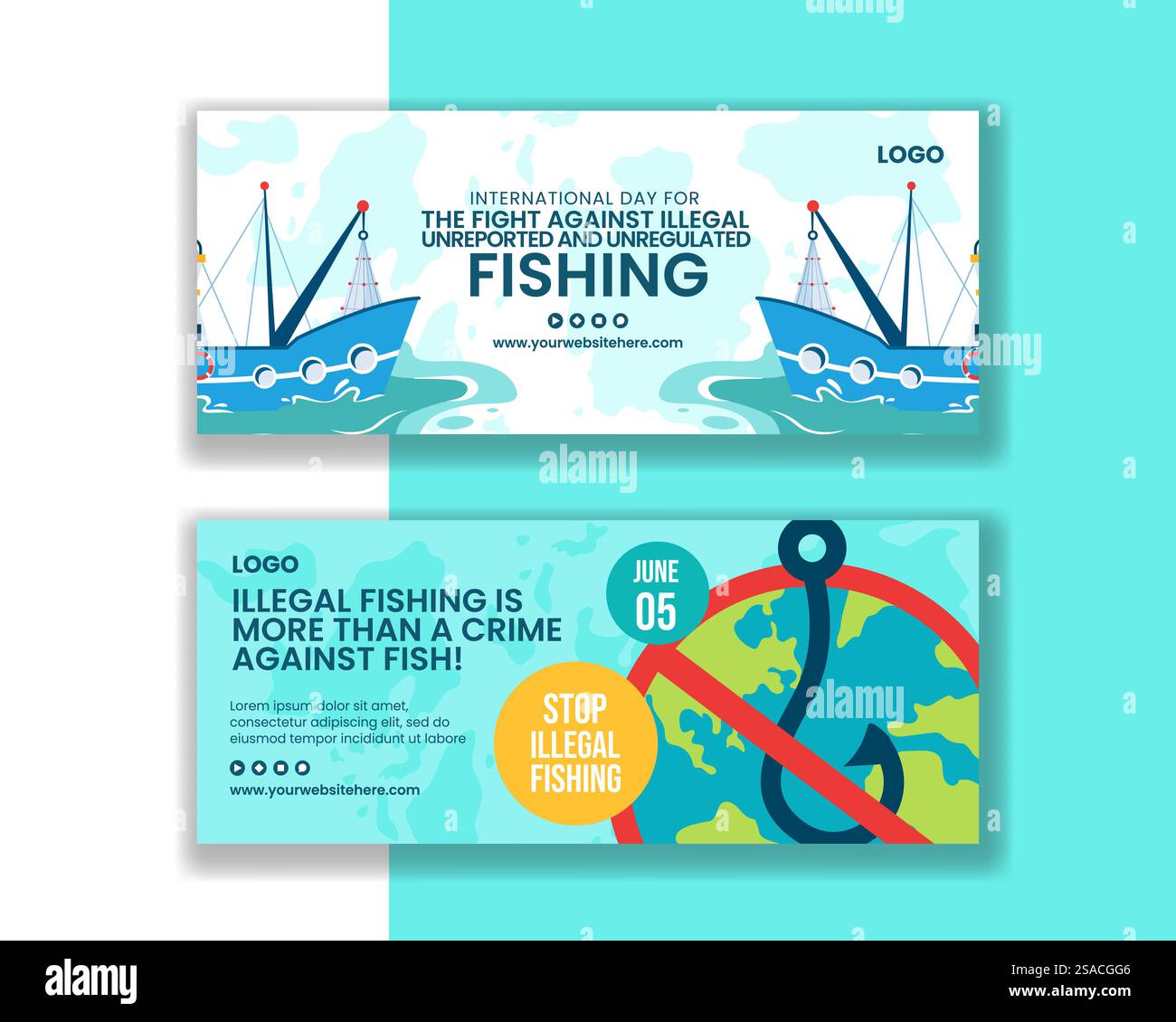 Illegal Against Fishing Horizontal Banner Cartoon Hand Drawn Templates ...