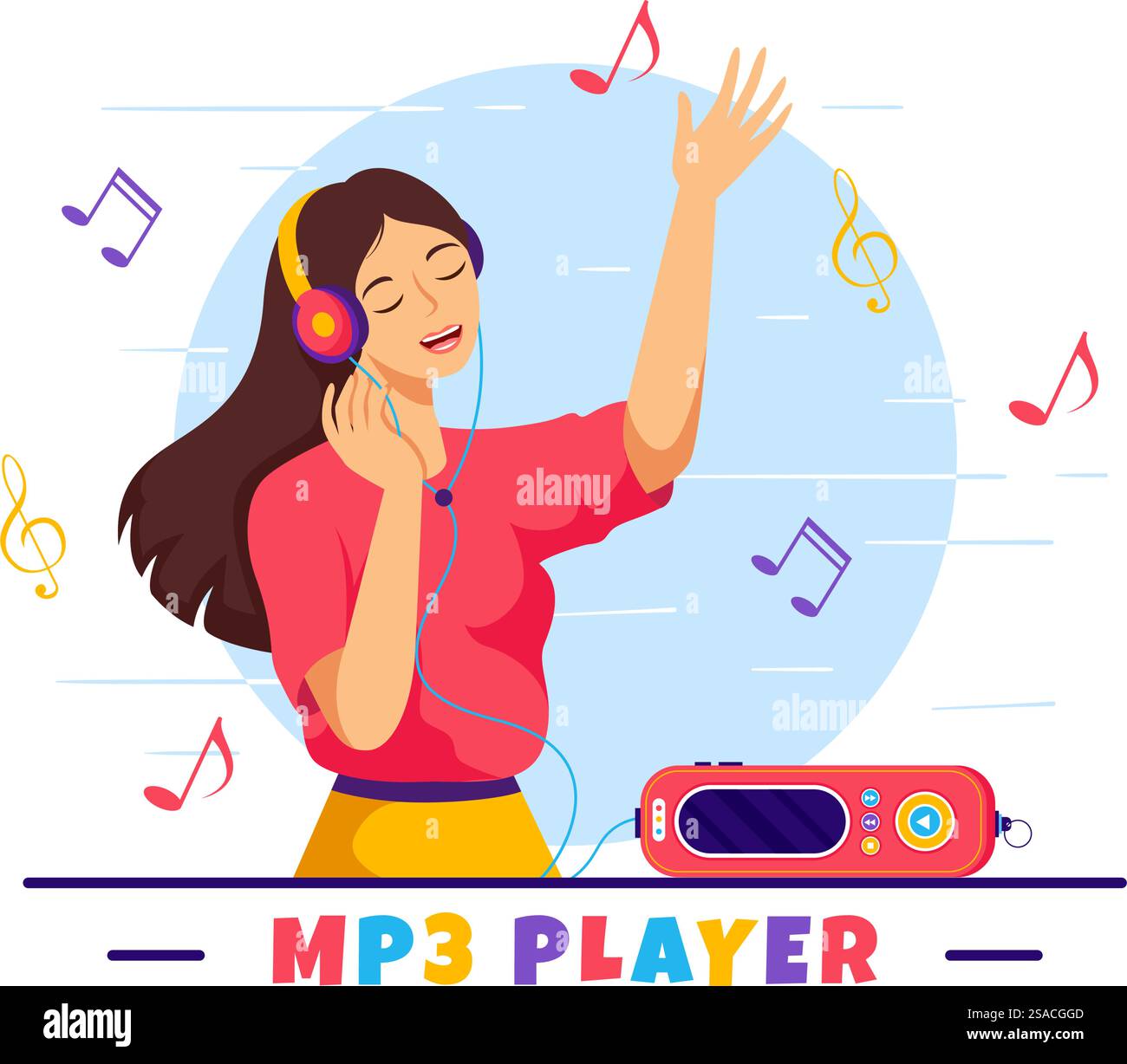 MP3 Player Vector Illustration with Musical Notation, Headphones ...