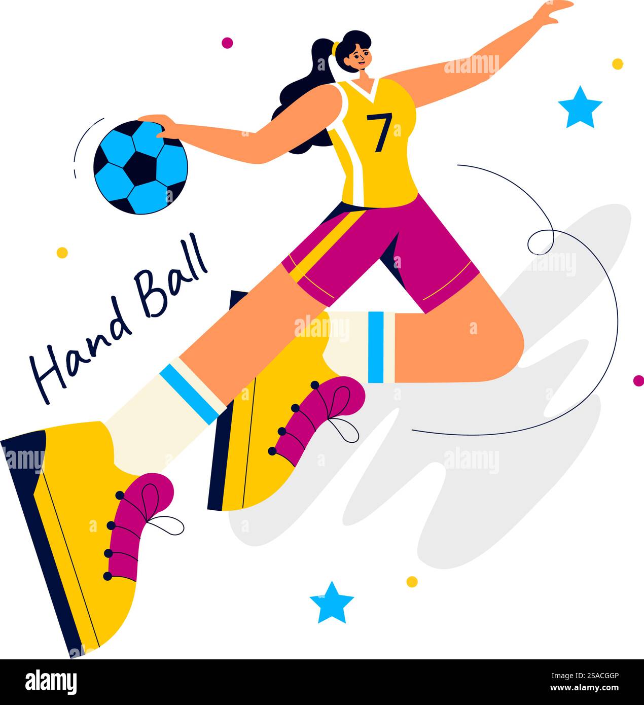 Handball Vector Illustration of a Player Touching the Ball and Scoring ...
